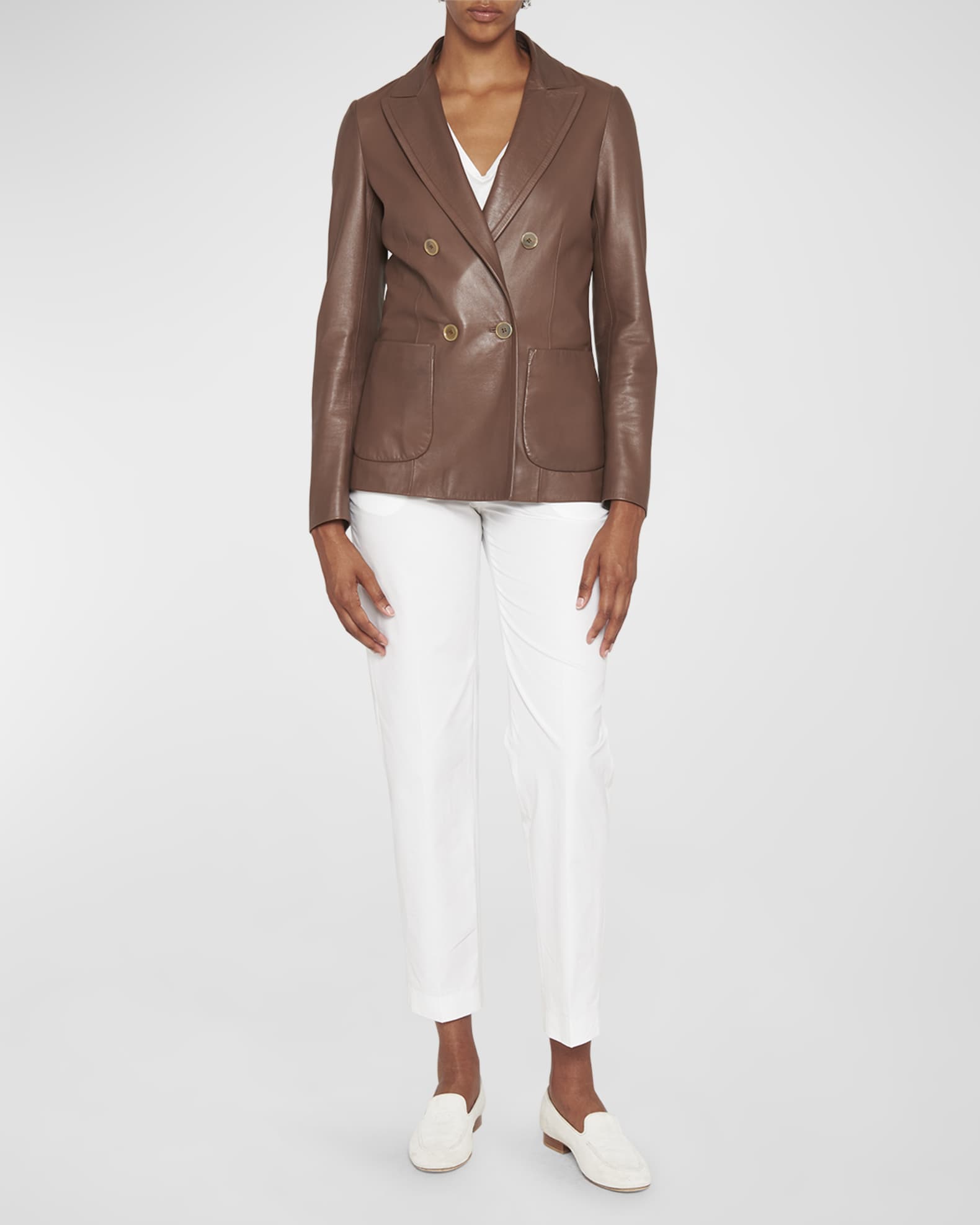 Kiton Double-Breasted Leather Jacket | Neiman Marcus