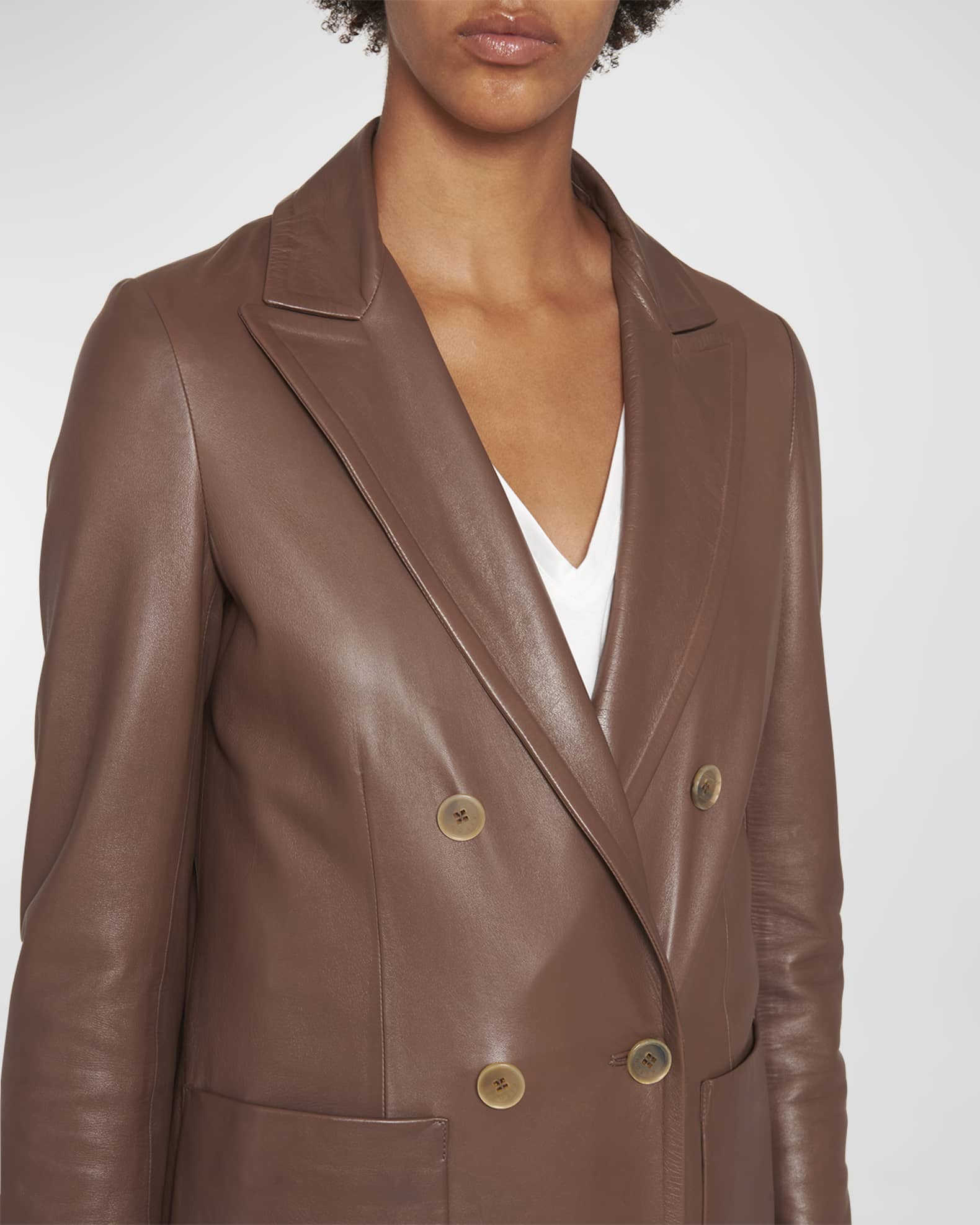 Kiton Double-Breasted Leather Jacket | Neiman Marcus
