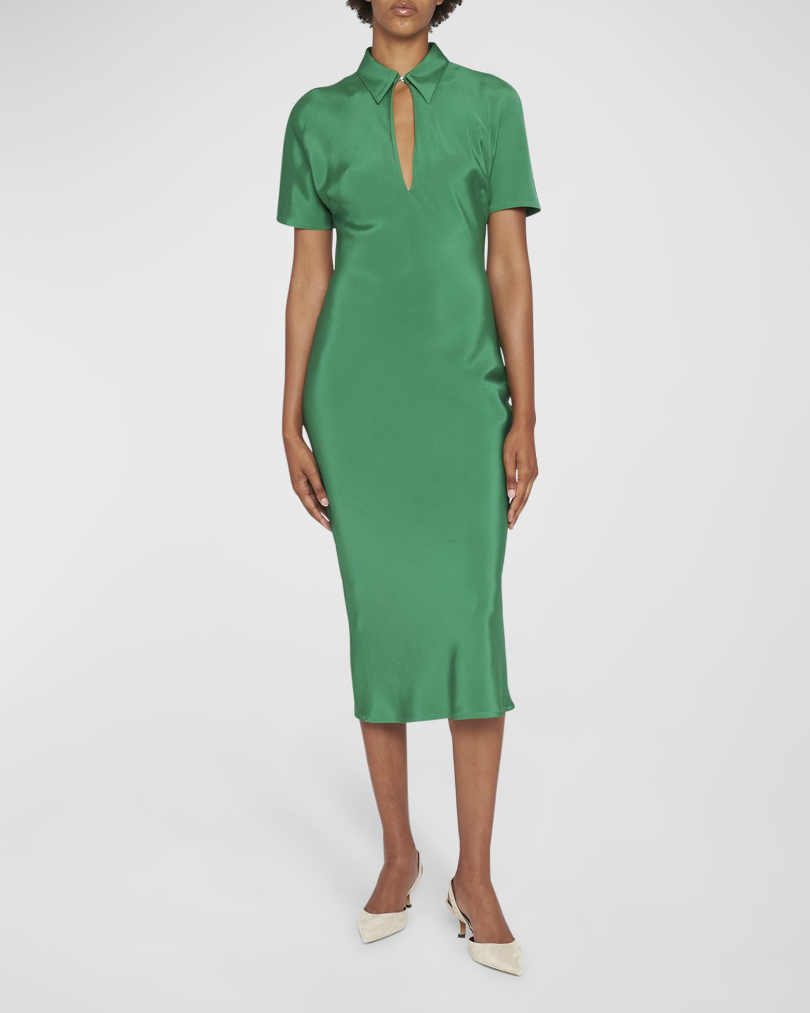 Kiton Keyhole Sheath Silk Midi Dress | Neiman Marcus