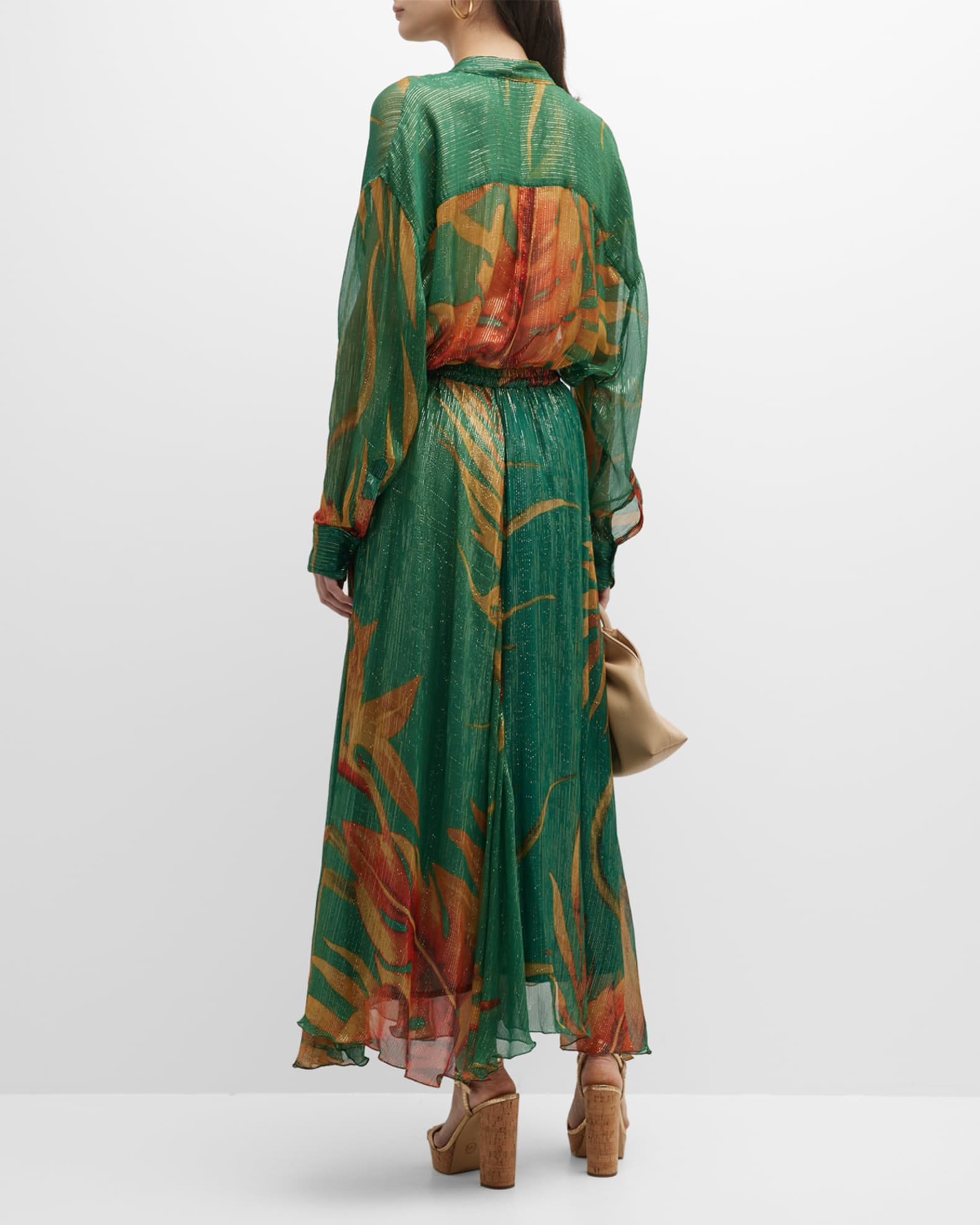 Mes Demoiselles Piou Shimmer Botanical-Print Maxi Skirt | Neiman Marcus