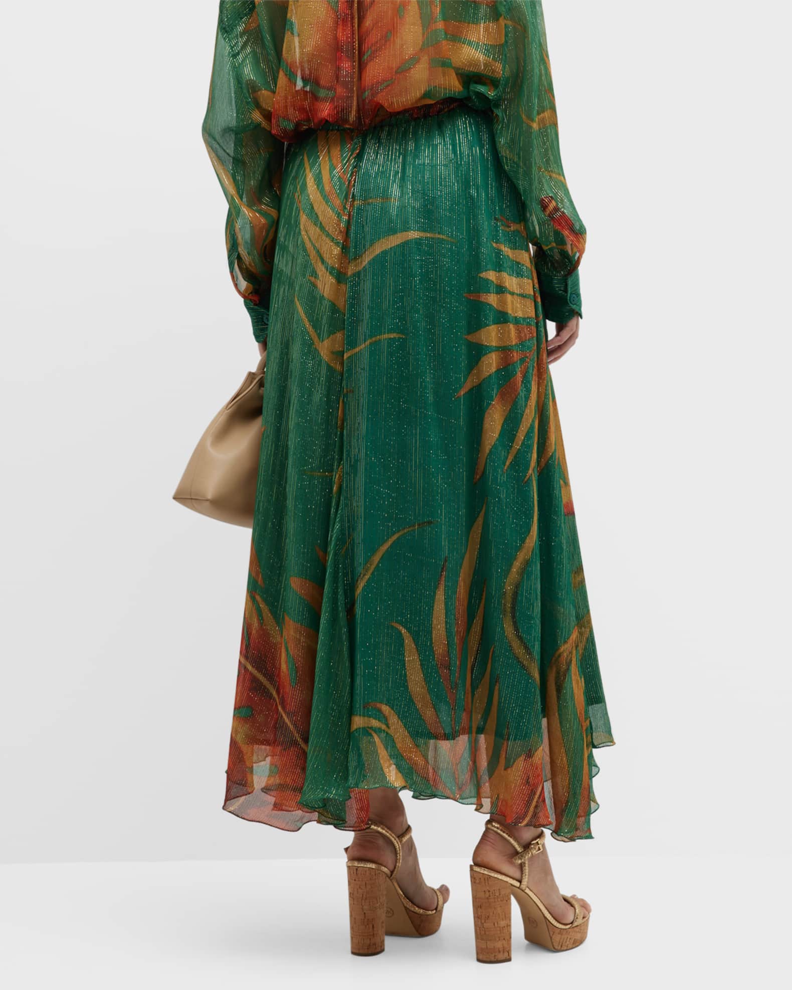 Mes Demoiselles Piou Shimmer Botanical-Print Maxi Skirt | Neiman Marcus