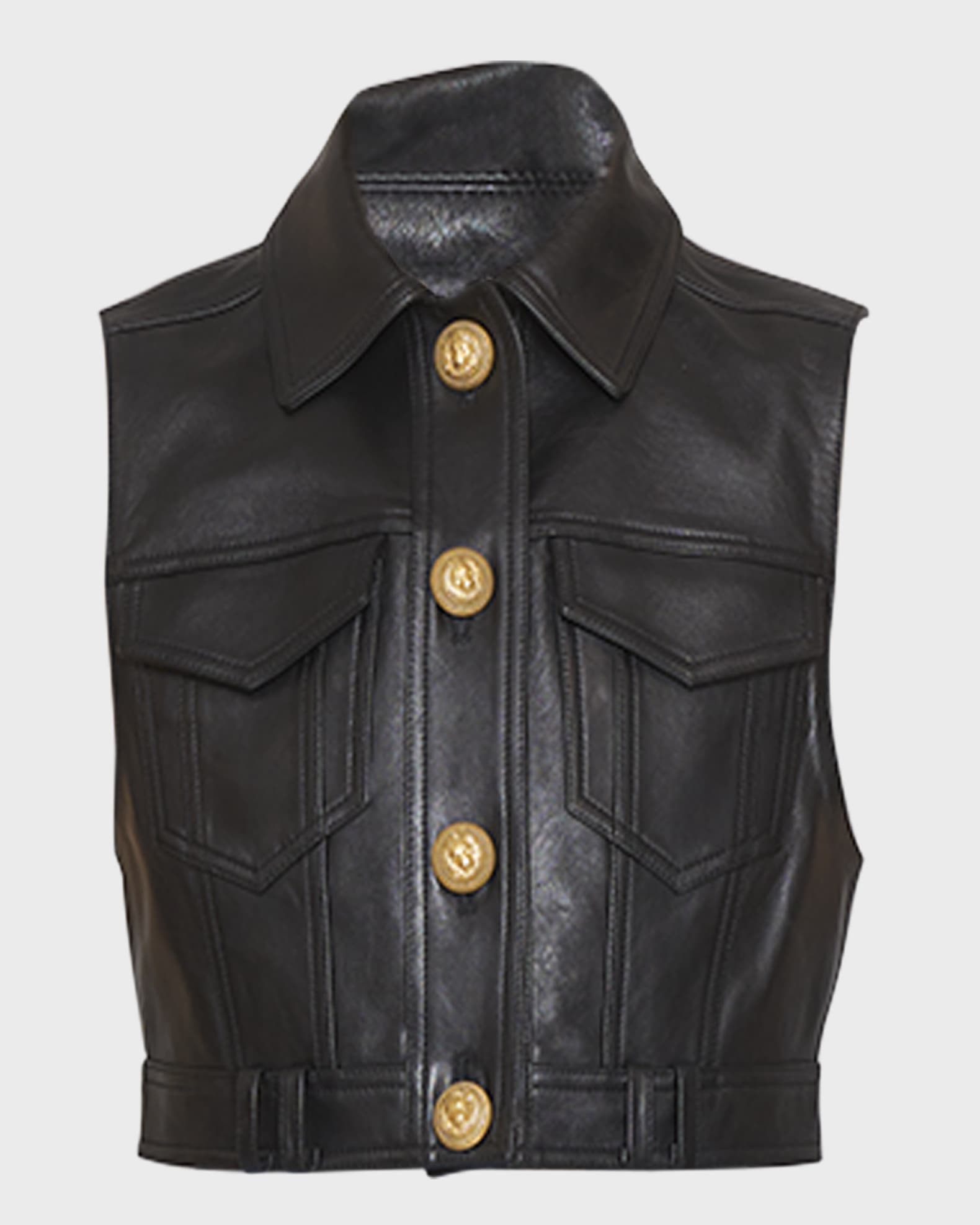 Balmain Leather Cropped Vest | Neiman Marcus