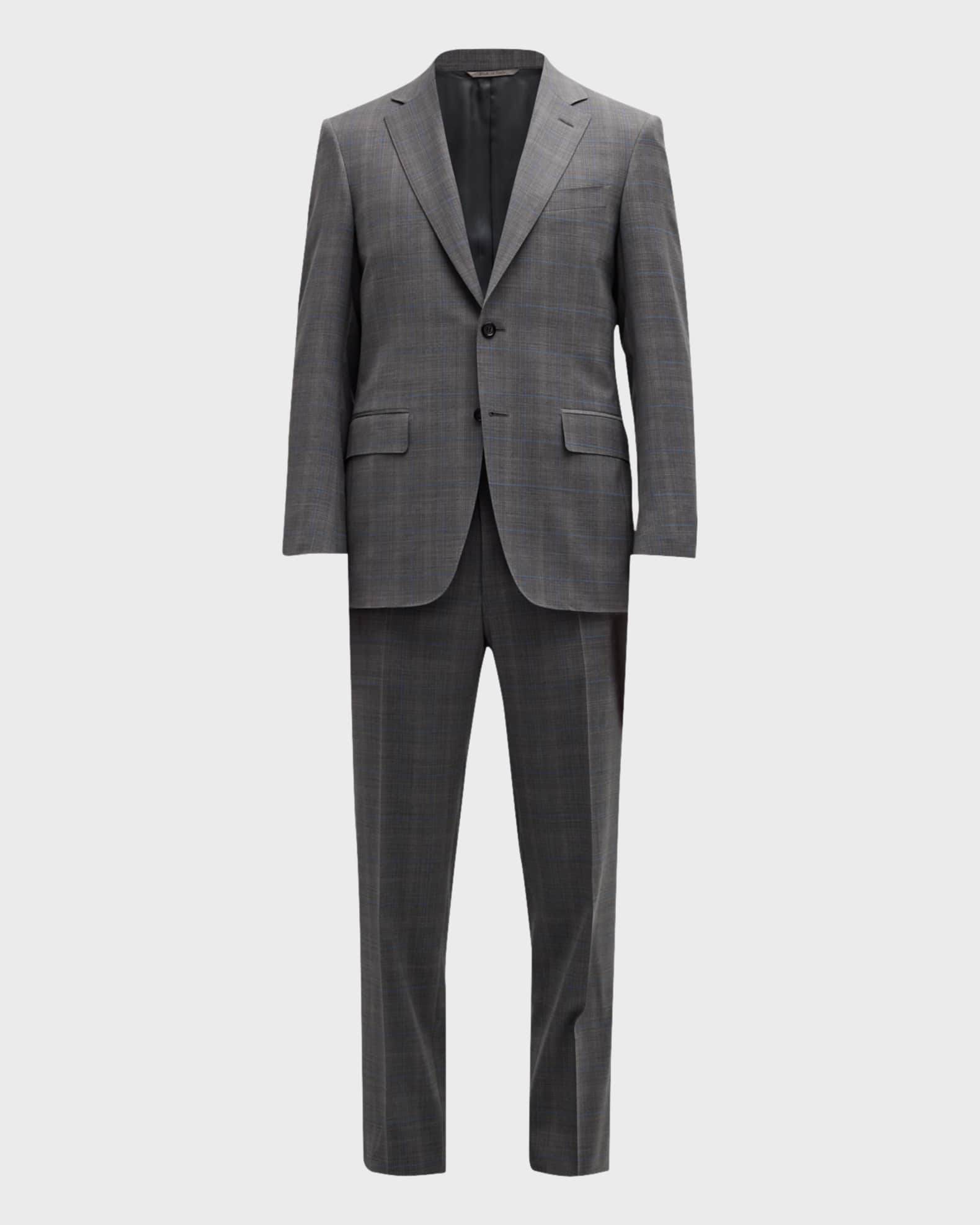 Canali Men's Plaid with Windowpane Wool Suit | Neiman Marcus