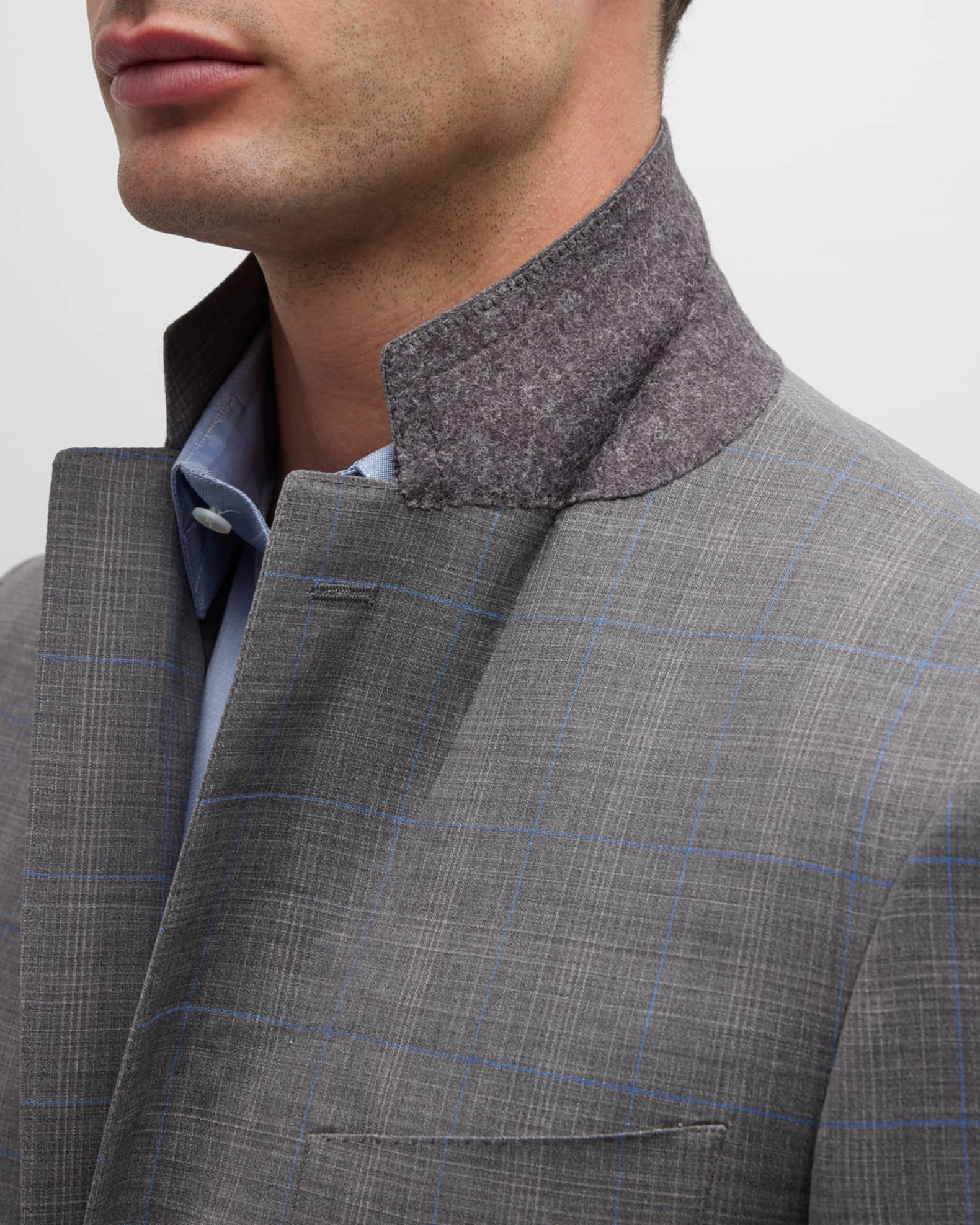 Canali Men's Plaid with Windowpane Wool Suit | Neiman Marcus