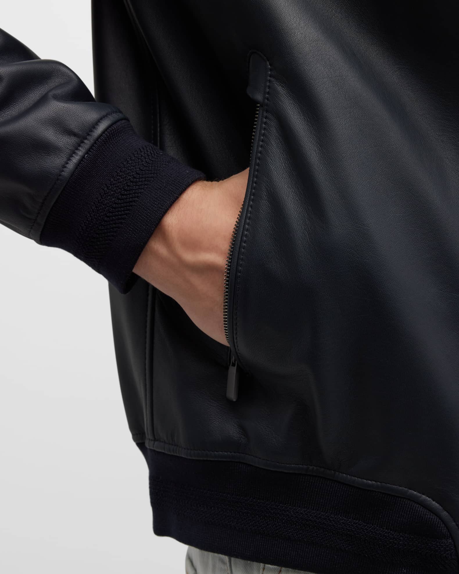 Canali Men's Midnight Leather Bomber Jacket | Neiman Marcus