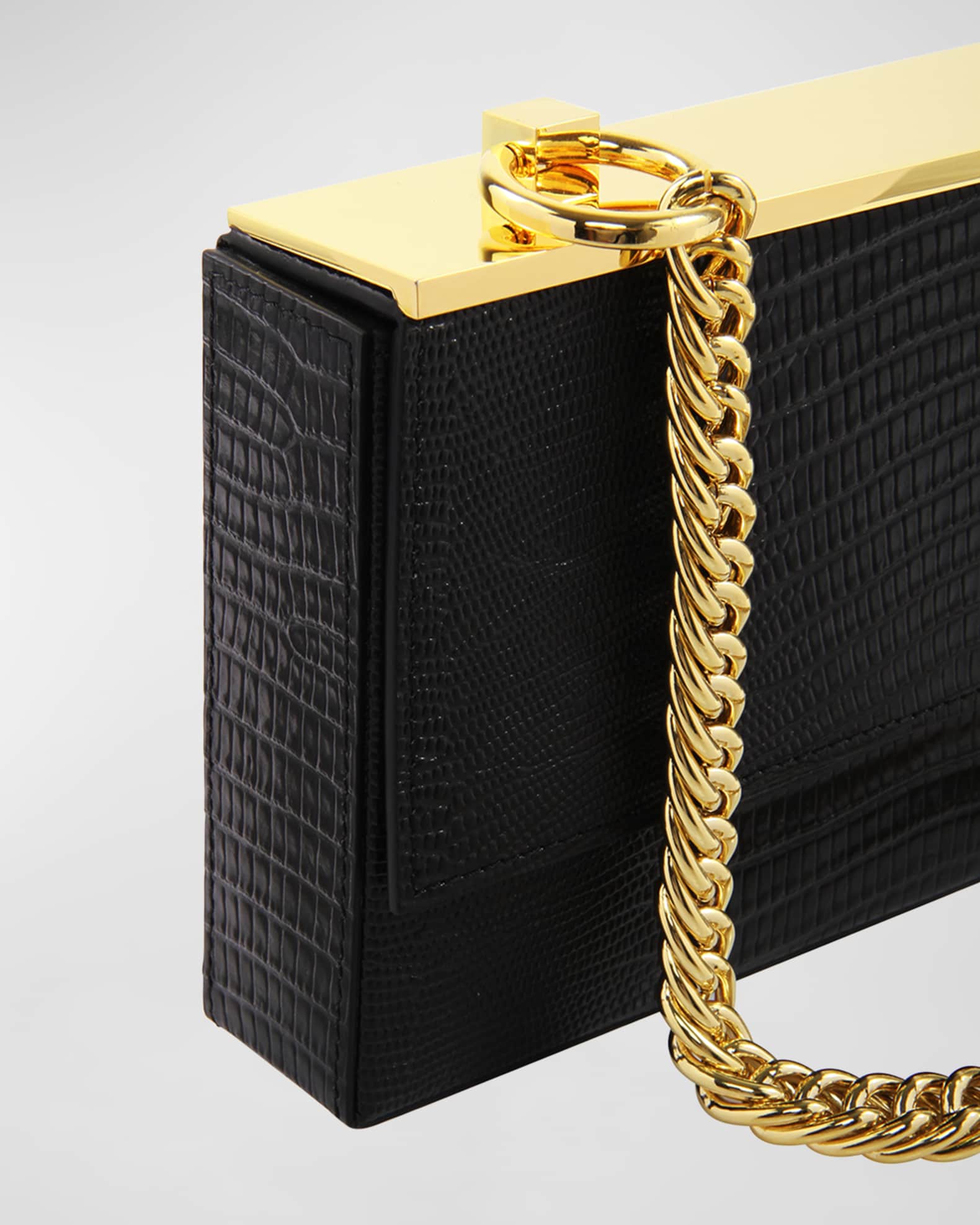 L'Afshar Dalida Lizard-Embossed Chain Shoulder Bag | Neiman Marcus