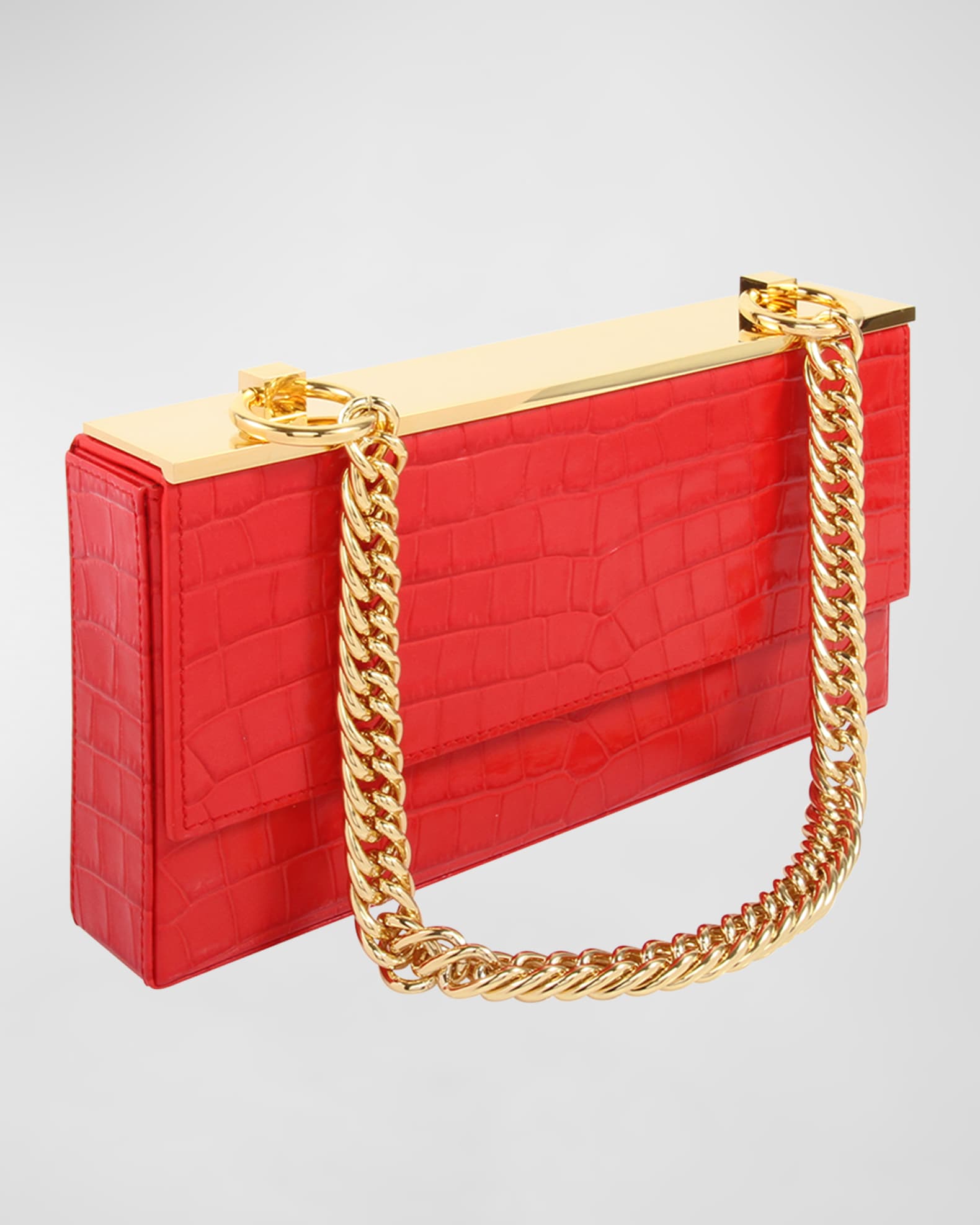 L'Afshar Dalida Croc-Embossed Chain Shoulder Bag | Neiman Marcus