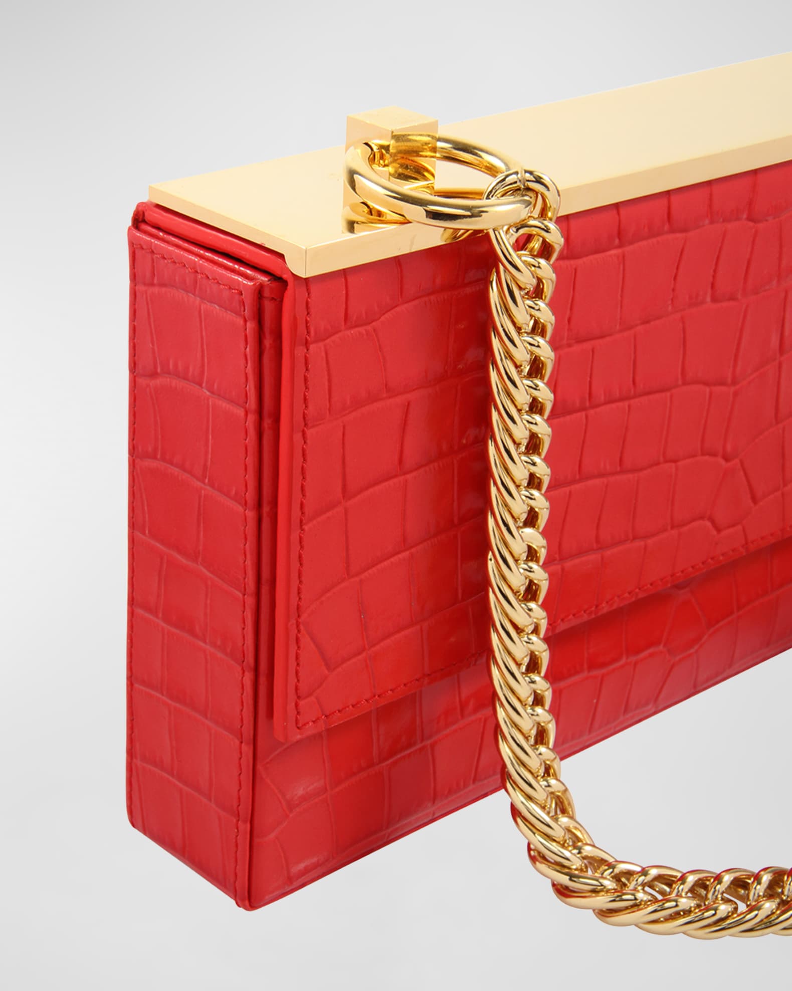 L'Afshar Dalida Croc-Embossed Chain Shoulder Bag | Neiman Marcus