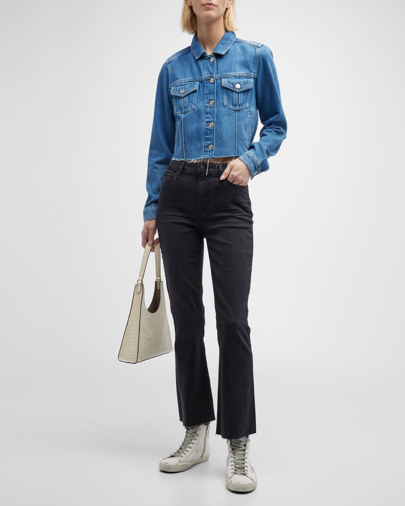 PAIGE Rowan Cropped Denim Jacket | Neiman Marcus