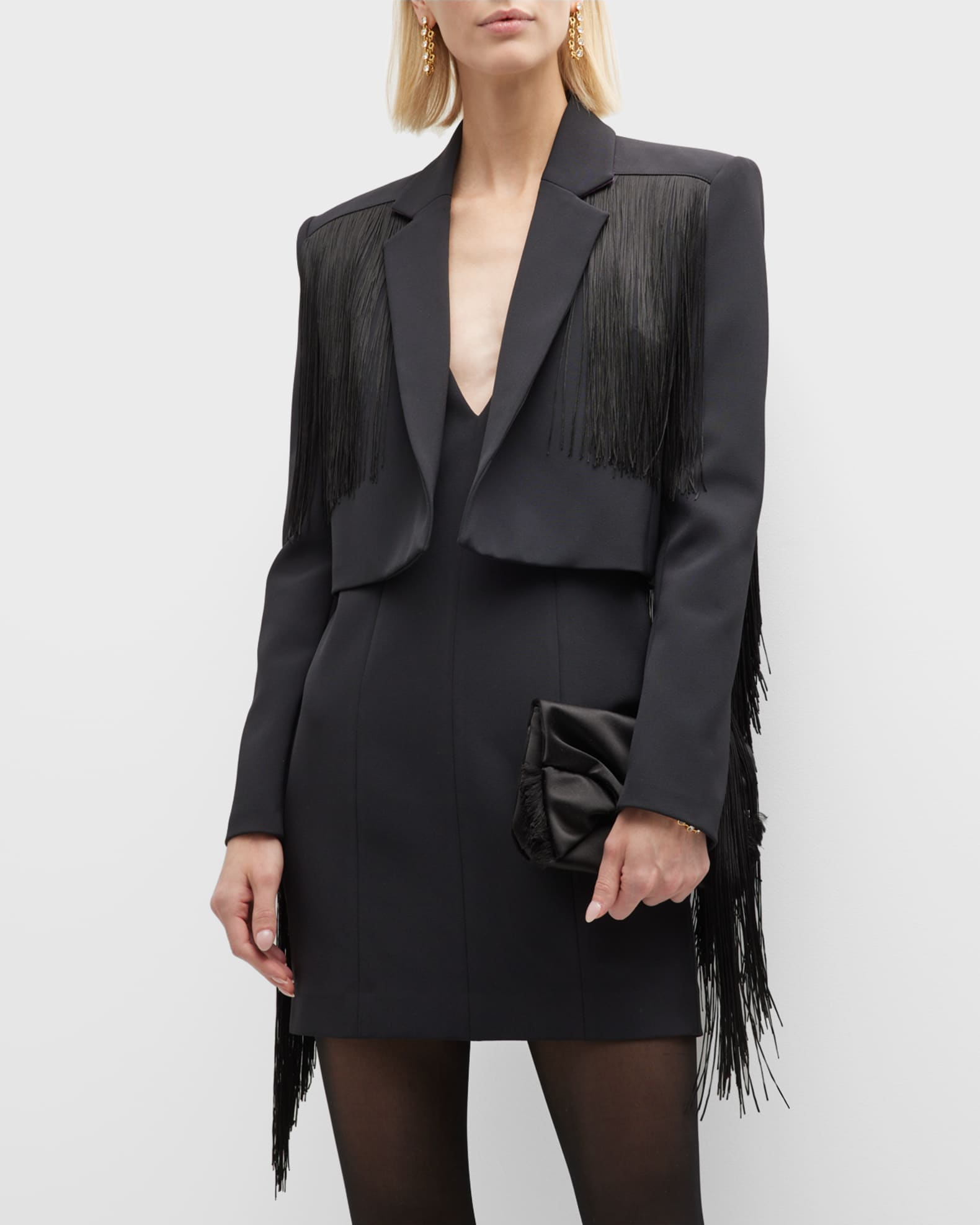 PINKO Samoa Spencer Cropped Fringe Blazer | Neiman Marcus