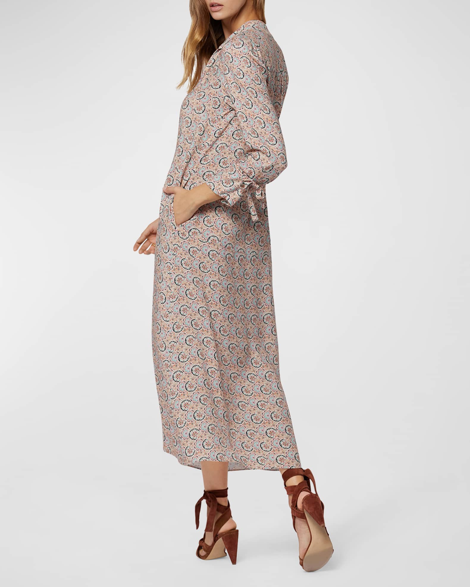 Joie Courtney Floral-Print 3/4-Sleeve Midi Dress | Neiman Marcus