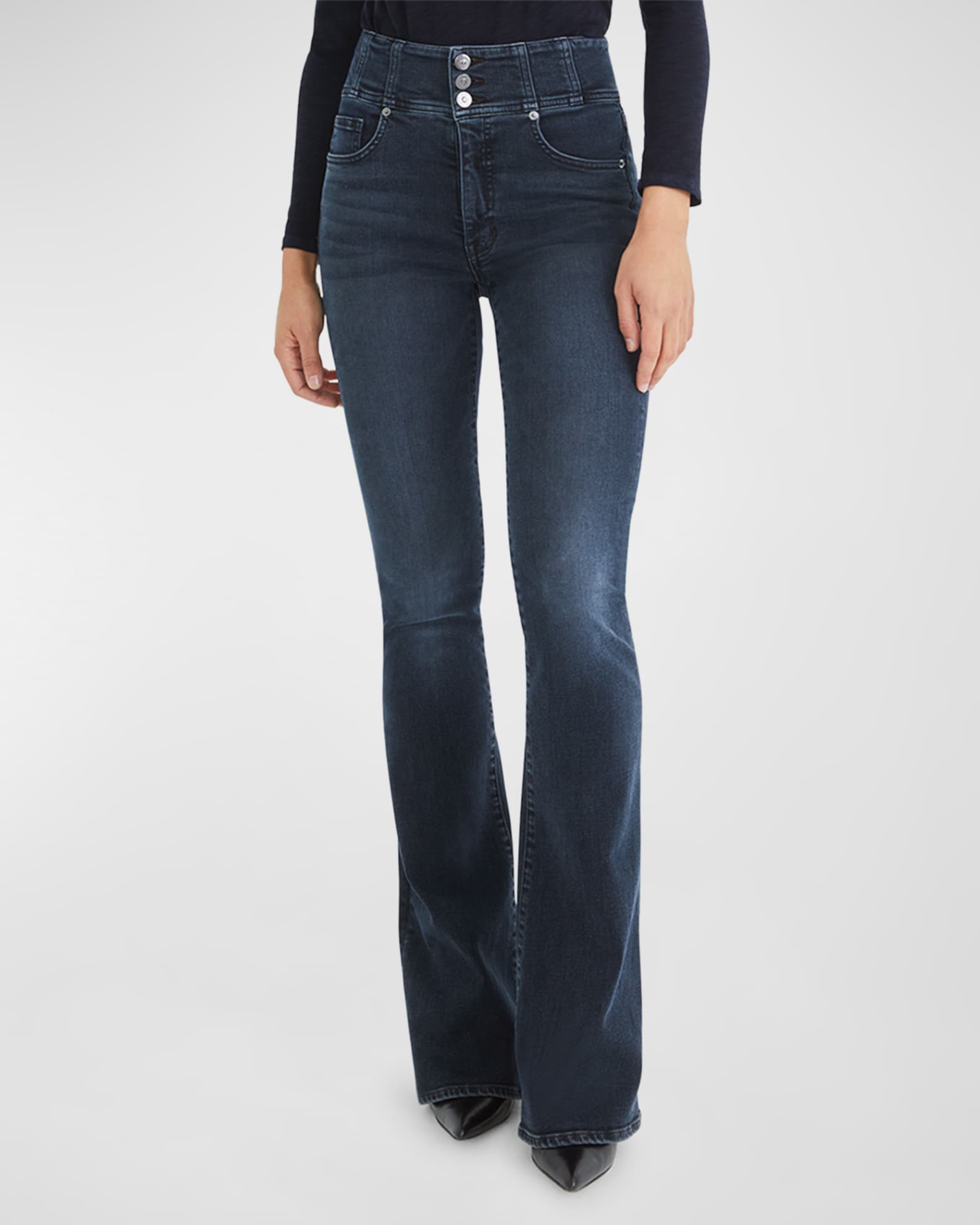 Veronica Beard Jeans Beverly Flared Corset Waist Jeans | Neiman Marcus
