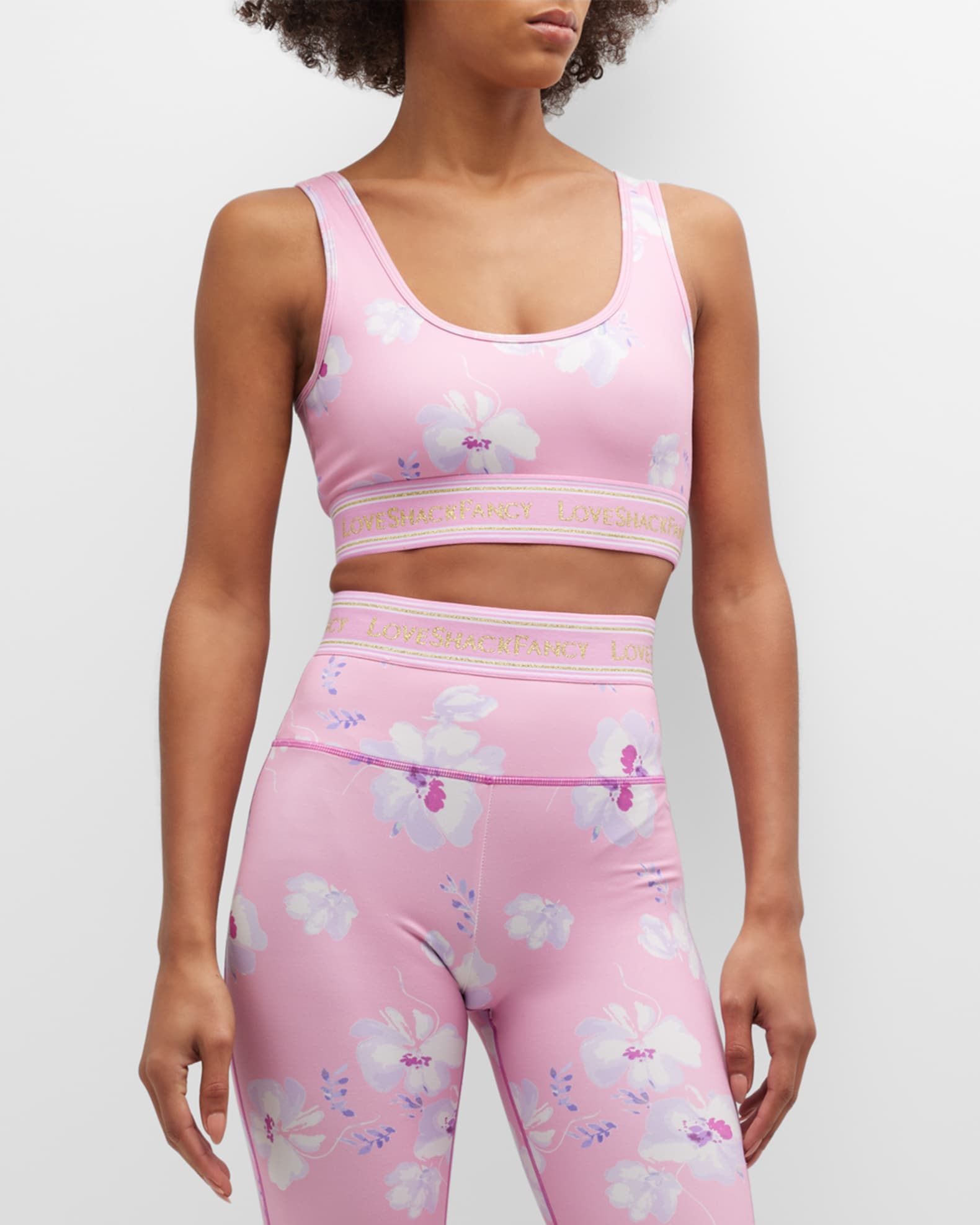 LoveShackFancy Floral-Print Ornice Sports Bra | Neiman Marcus
