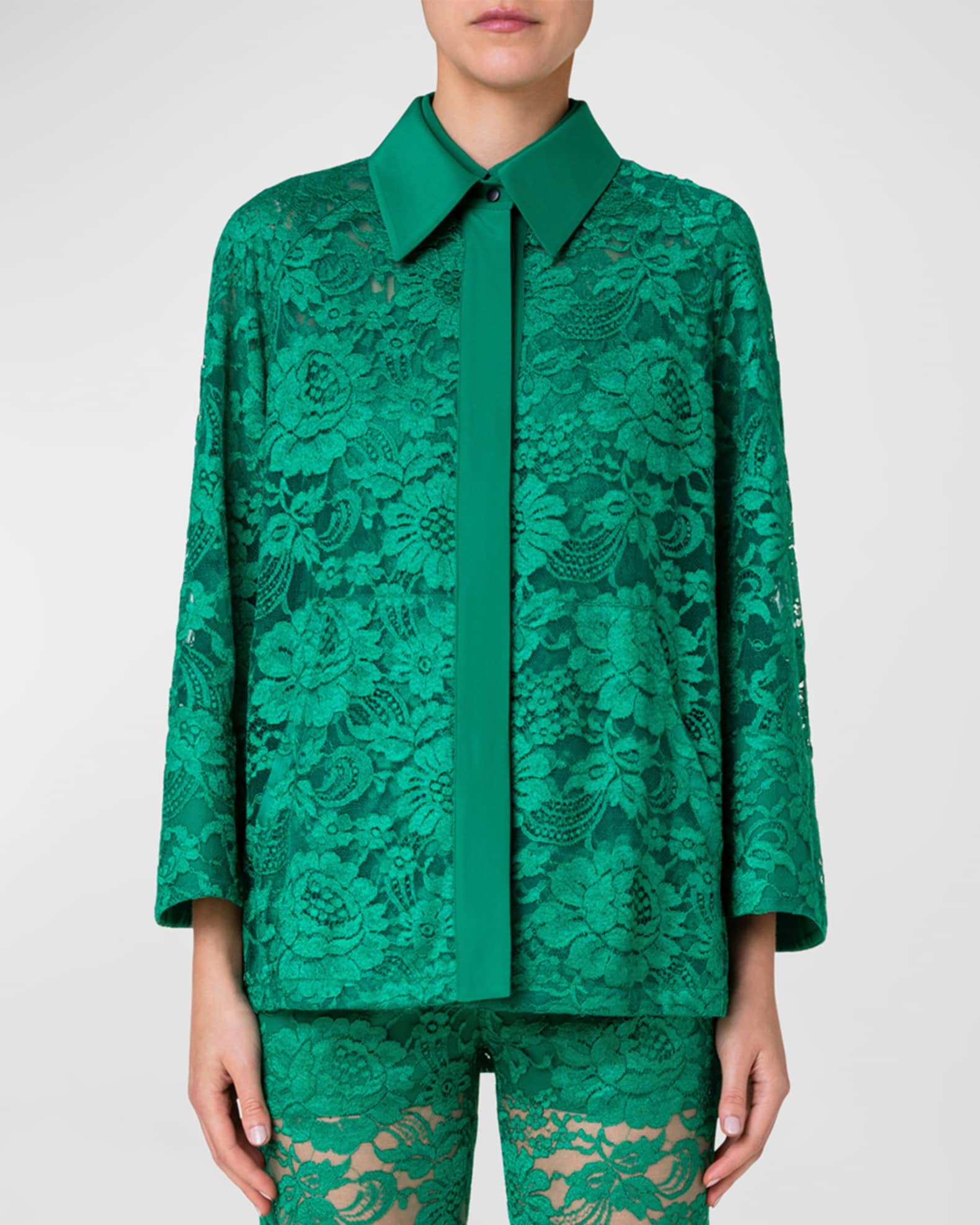 Akris Gina Floral Techno Lace Collared Jacket | Neiman Marcus