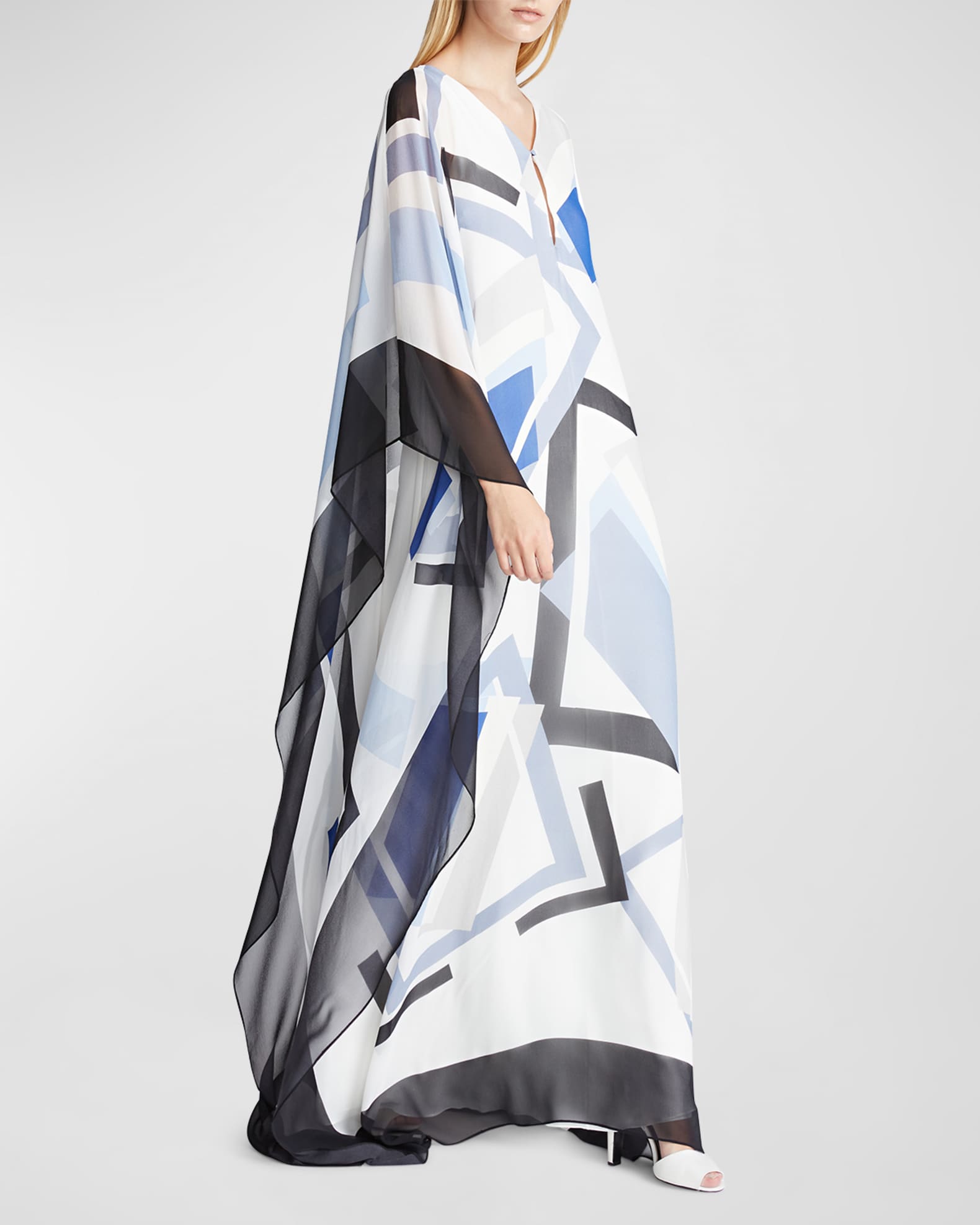 Halston Selene Geometric-Print Keyhole Caftan | Neiman Marcus