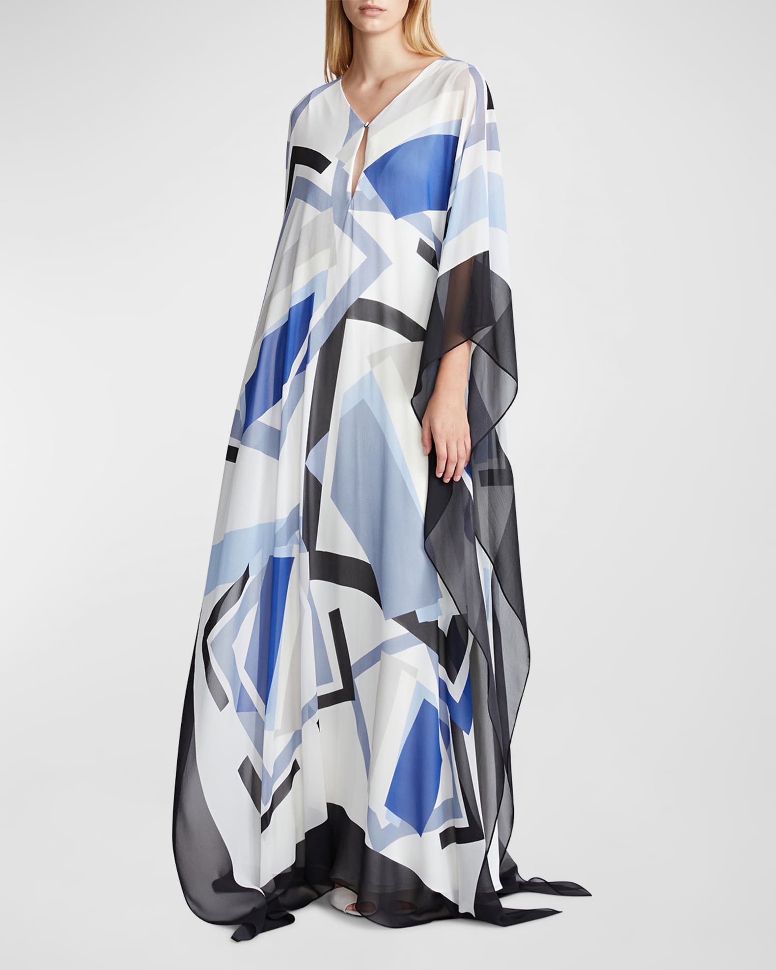 Halston Selene Geometric-Print Keyhole Caftan | Neiman Marcus