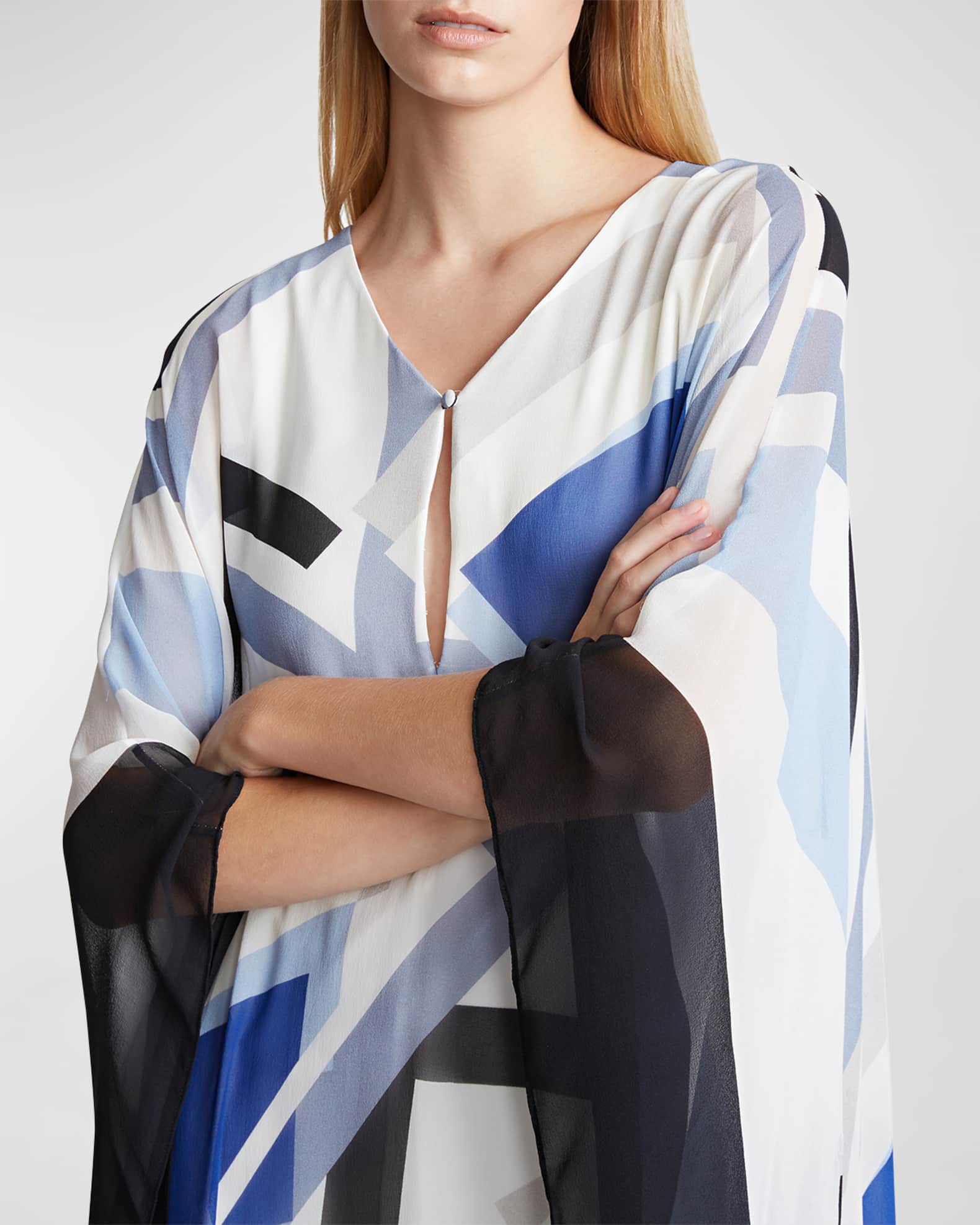 Halston Selene Geometric-Print Keyhole Caftan | Neiman Marcus