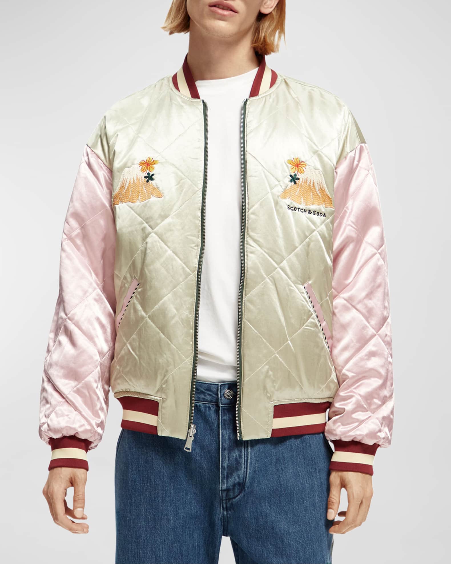 Scotch & Soda Men's Sakura Reversible Satin Bomber Jacket | Neiman Marcus
