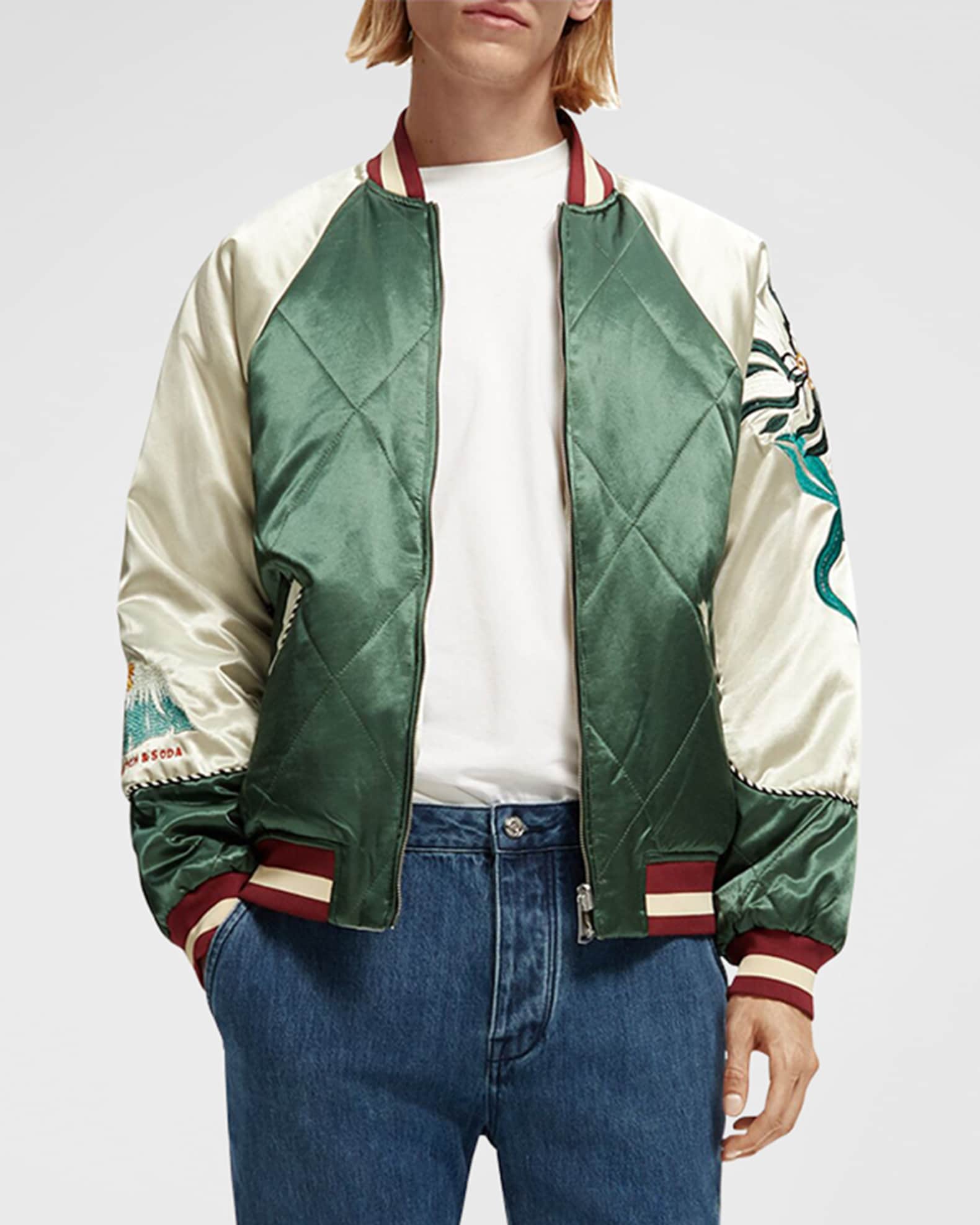Scotch & Soda Men's Sakura Reversible Satin Bomber Jacket | Neiman Marcus