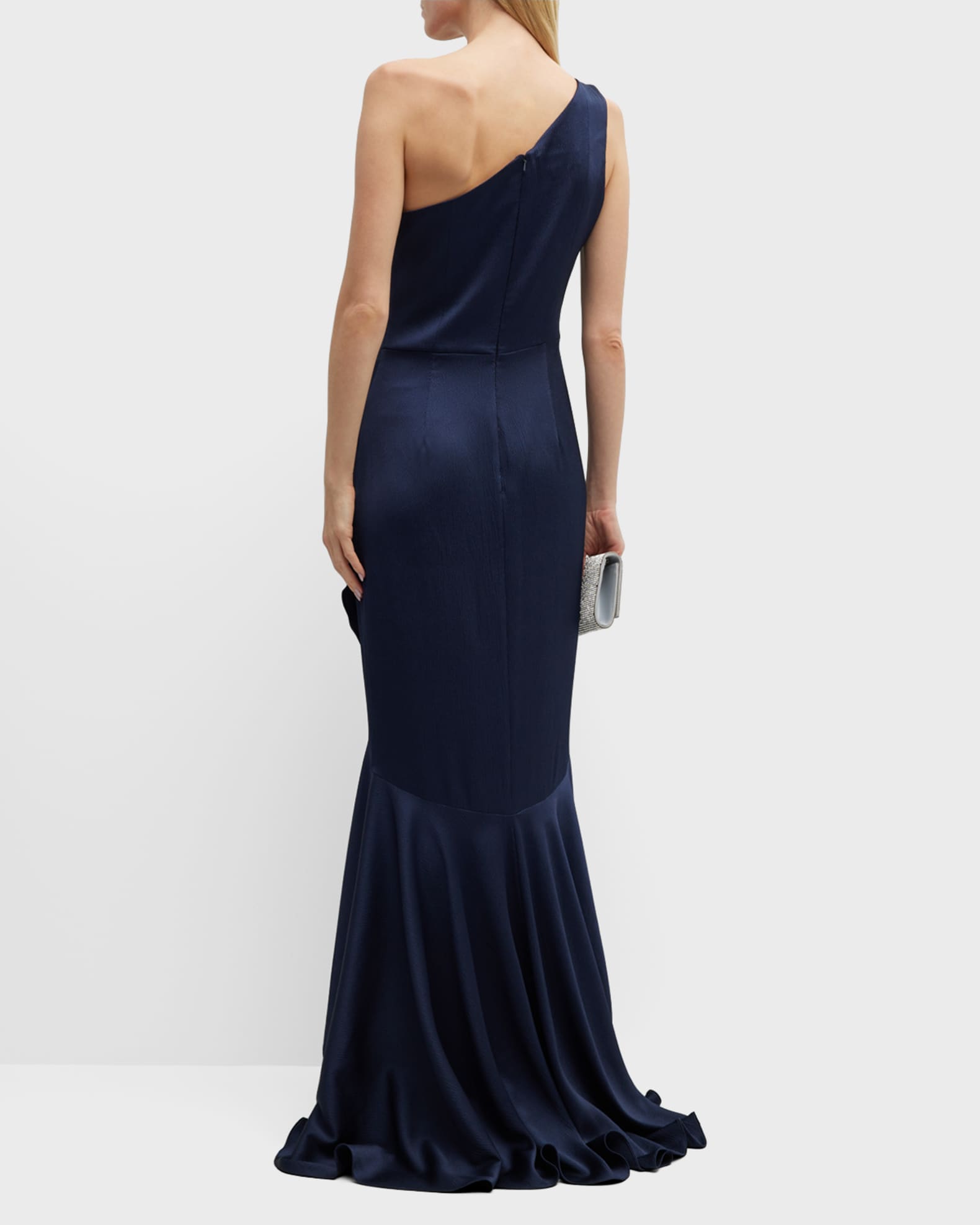 Rickie Freeman for Teri Jon One-Shoulder Pleated Satin Gown | Neiman Marcus