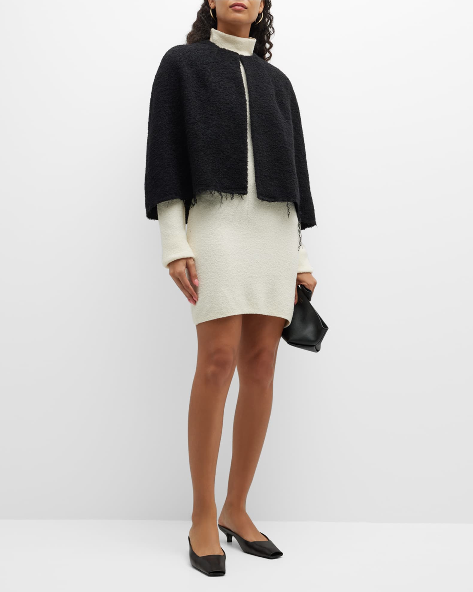 Toteme Raw-Edge Wool Boucle Cape | Neiman Marcus