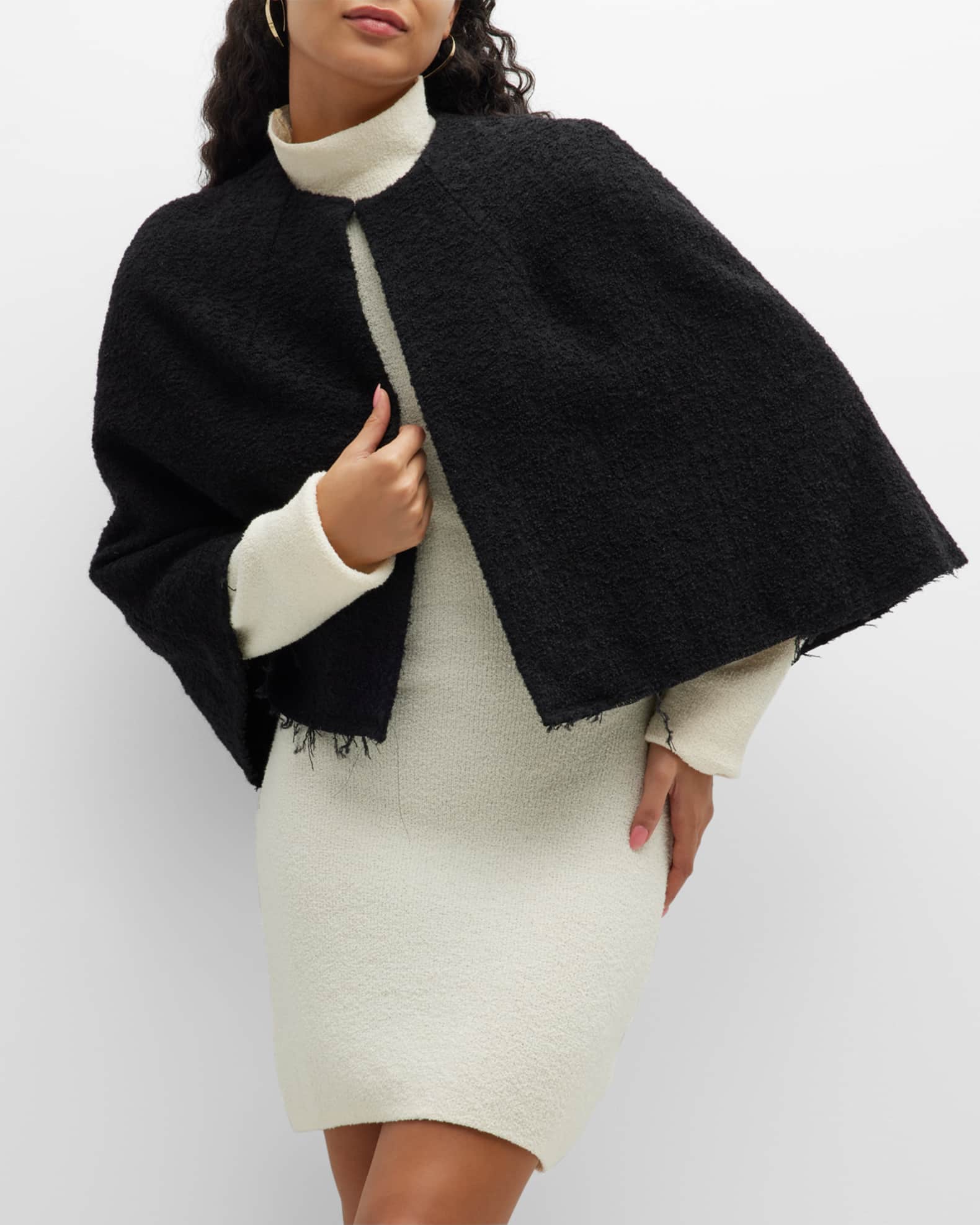 Toteme Raw-Edge Wool Boucle Cape | Neiman Marcus
