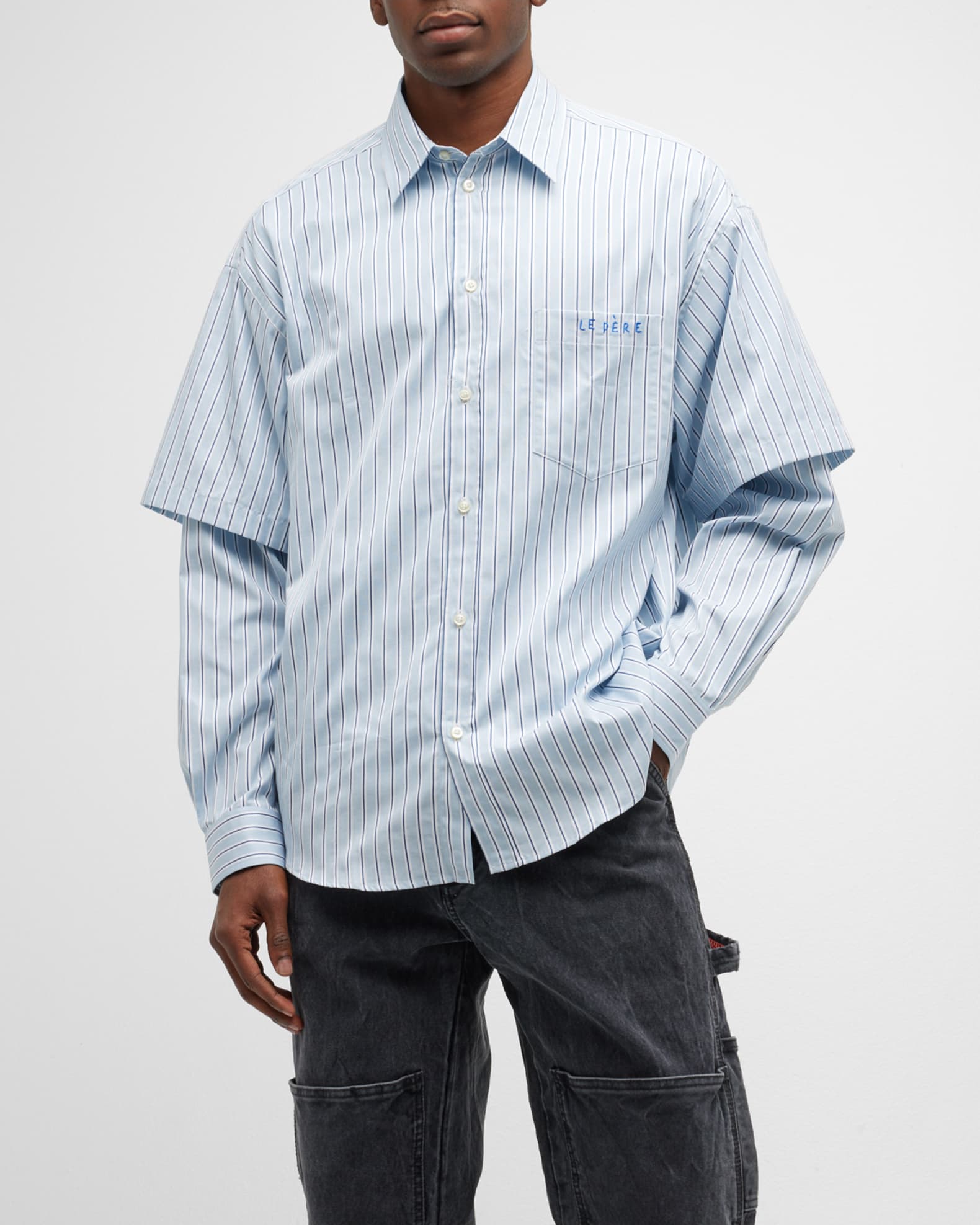 le PERE Men's Double-Sleeve Striped Sport Shirt | Neiman Marcus