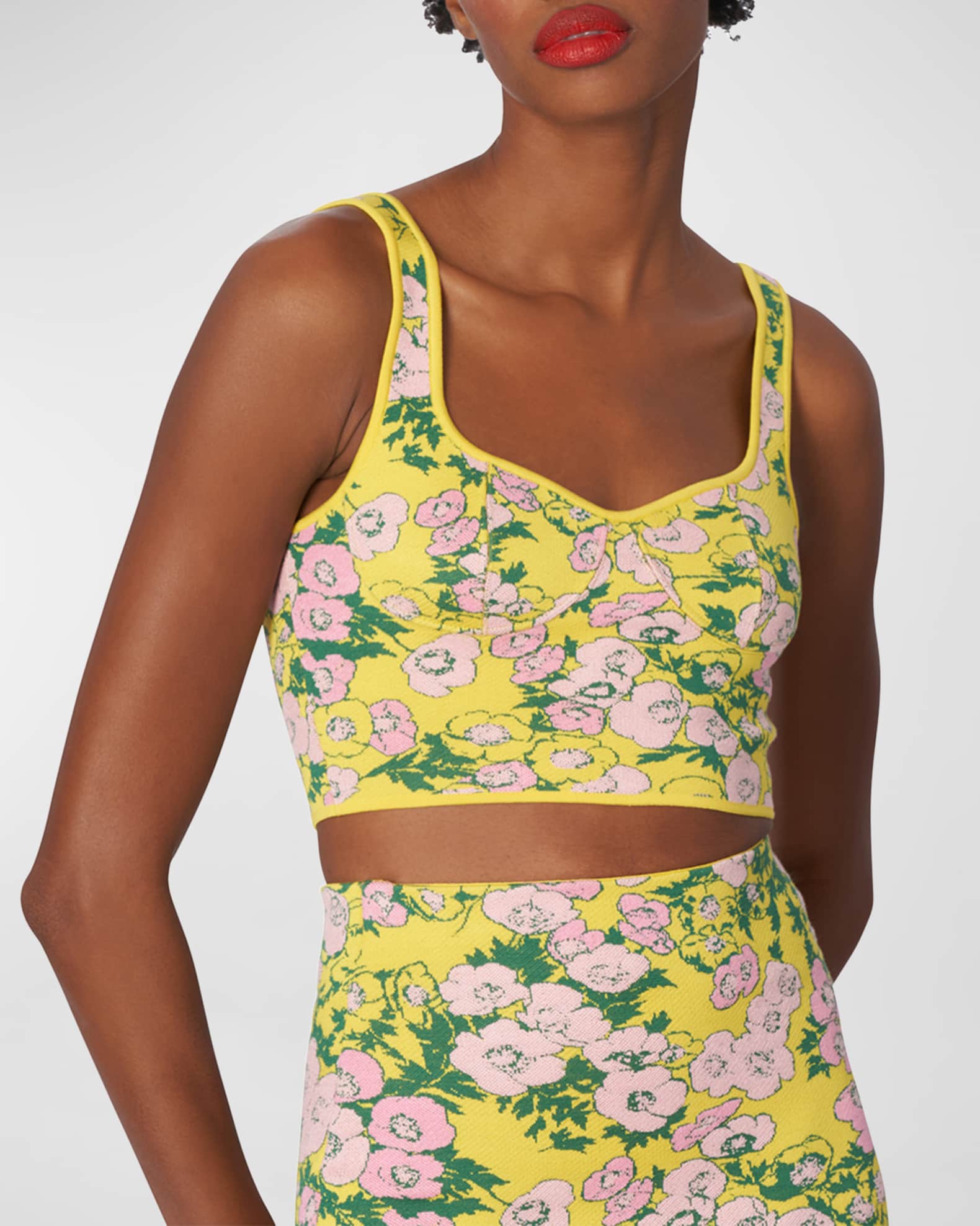Carolina Herrera Floral Bustier Crop Top | Neiman Marcus