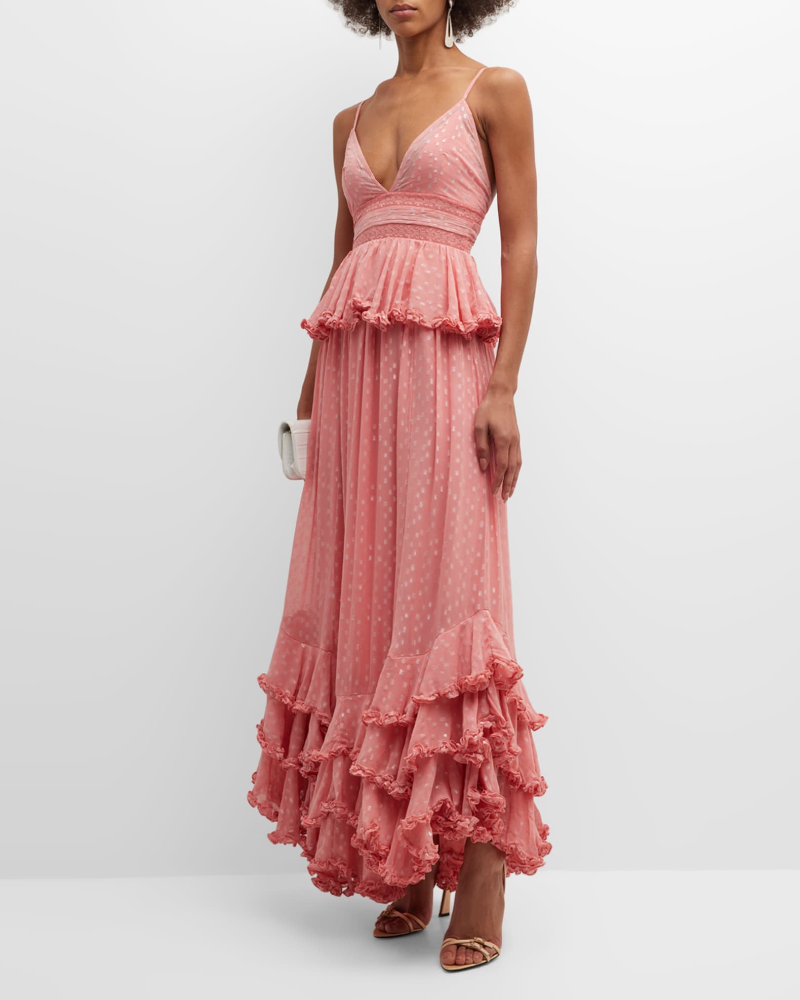 ROCOCO SAND Metallic Dot Tiered Ruffle Maxi Dress | Neiman Marcus
