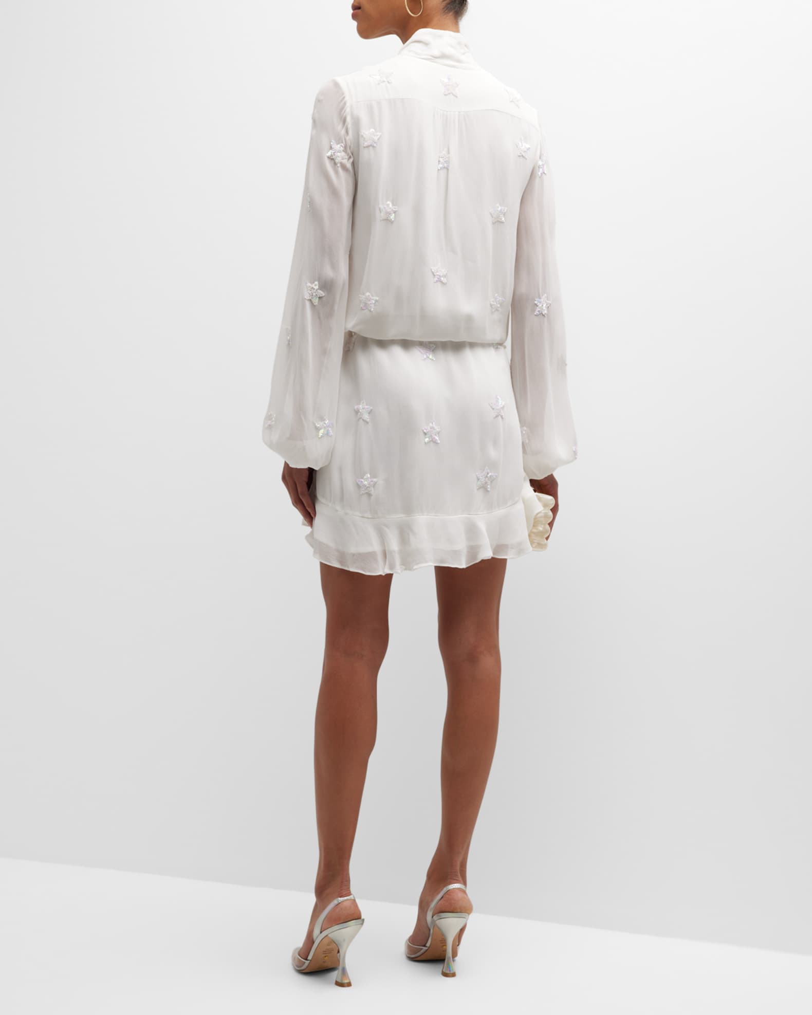 ROCOCO SAND Short Embroidered Star Blouson-Sleeve Dress | Neiman Marcus