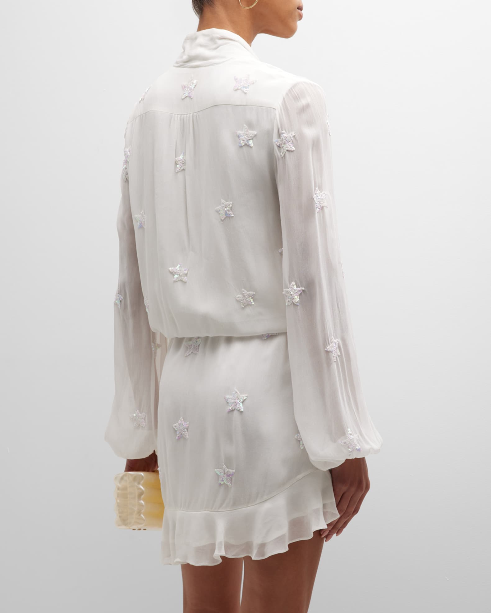 ROCOCO SAND Short Embroidered Star Blouson-Sleeve Dress | Neiman Marcus