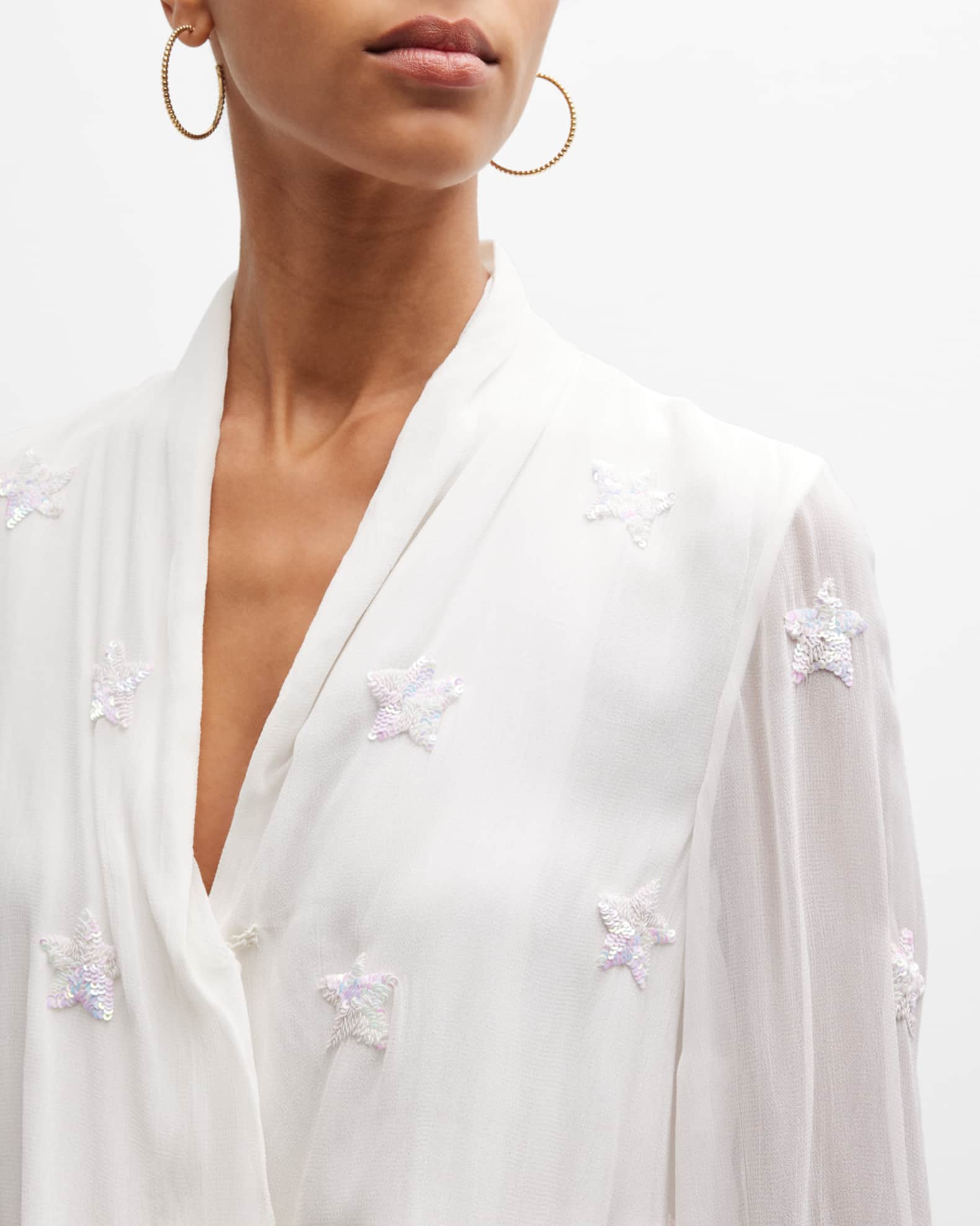 ROCOCO SAND Short Embroidered Star Blouson-Sleeve Dress | Neiman Marcus