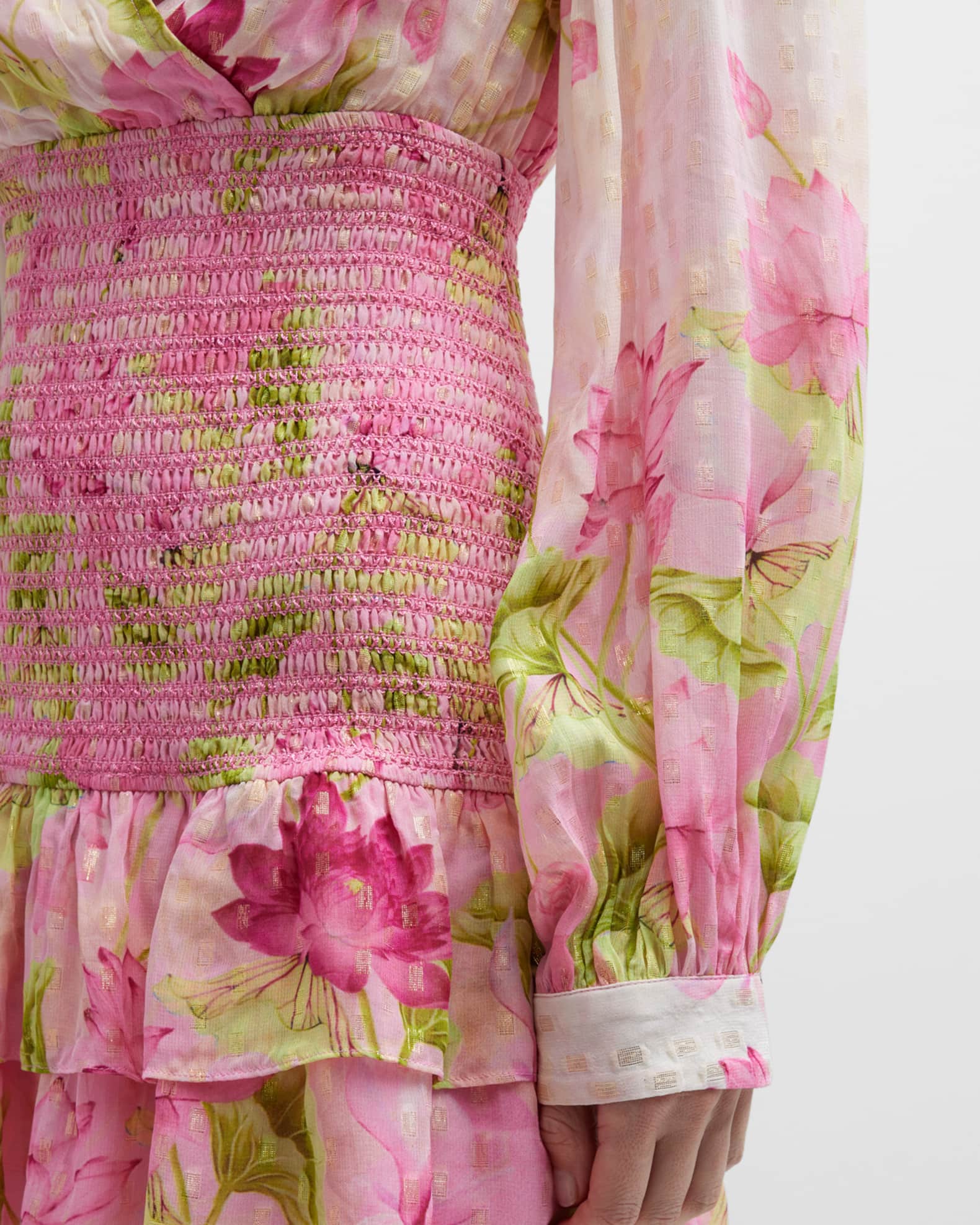 ROCOCO SAND Short Smocked Floral Tiered Mini Dress | Neiman Marcus