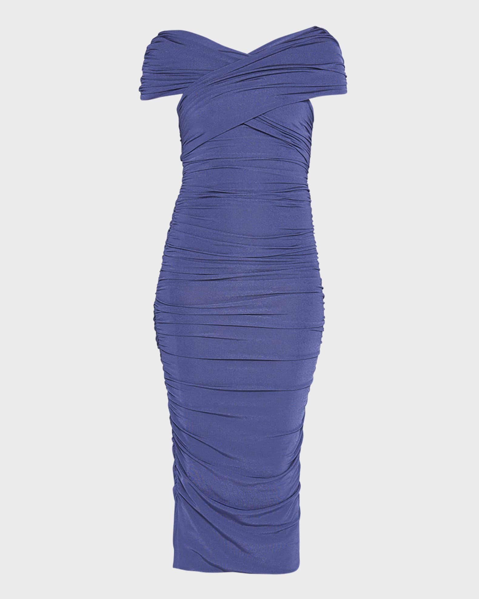 Giorgio Armani Off-The-Shoulder Ruched Jersey Midi Dress | Neiman Marcus