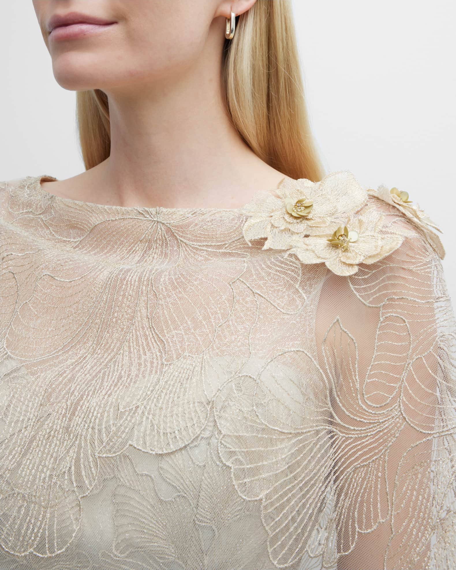 Rickie Freeman for Teri Jon Embroidered Tulle Capelet Midi Dress ...