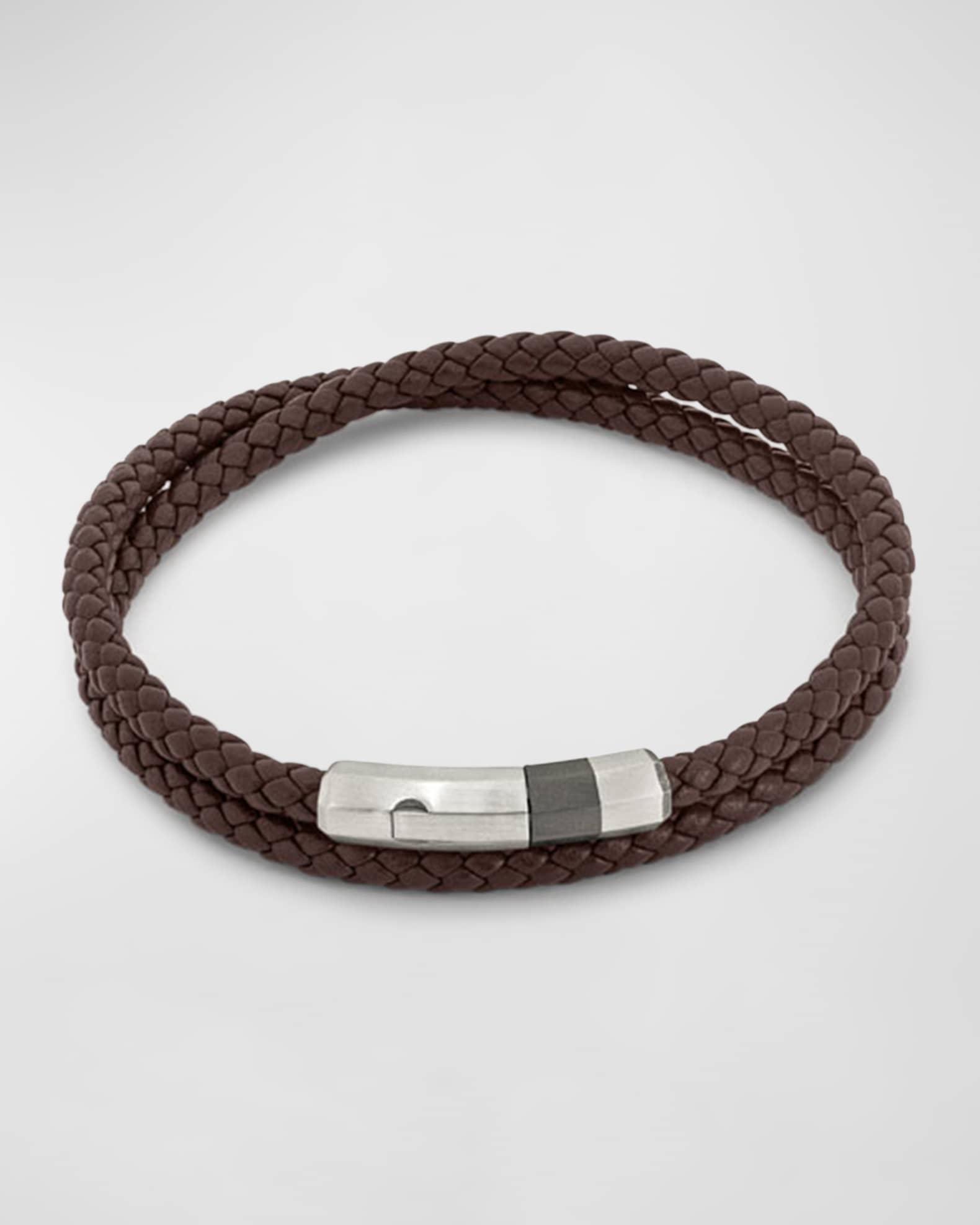 Tateossian Men's Woven Leather Wrap Bracelet, Medium | Neiman Marcus