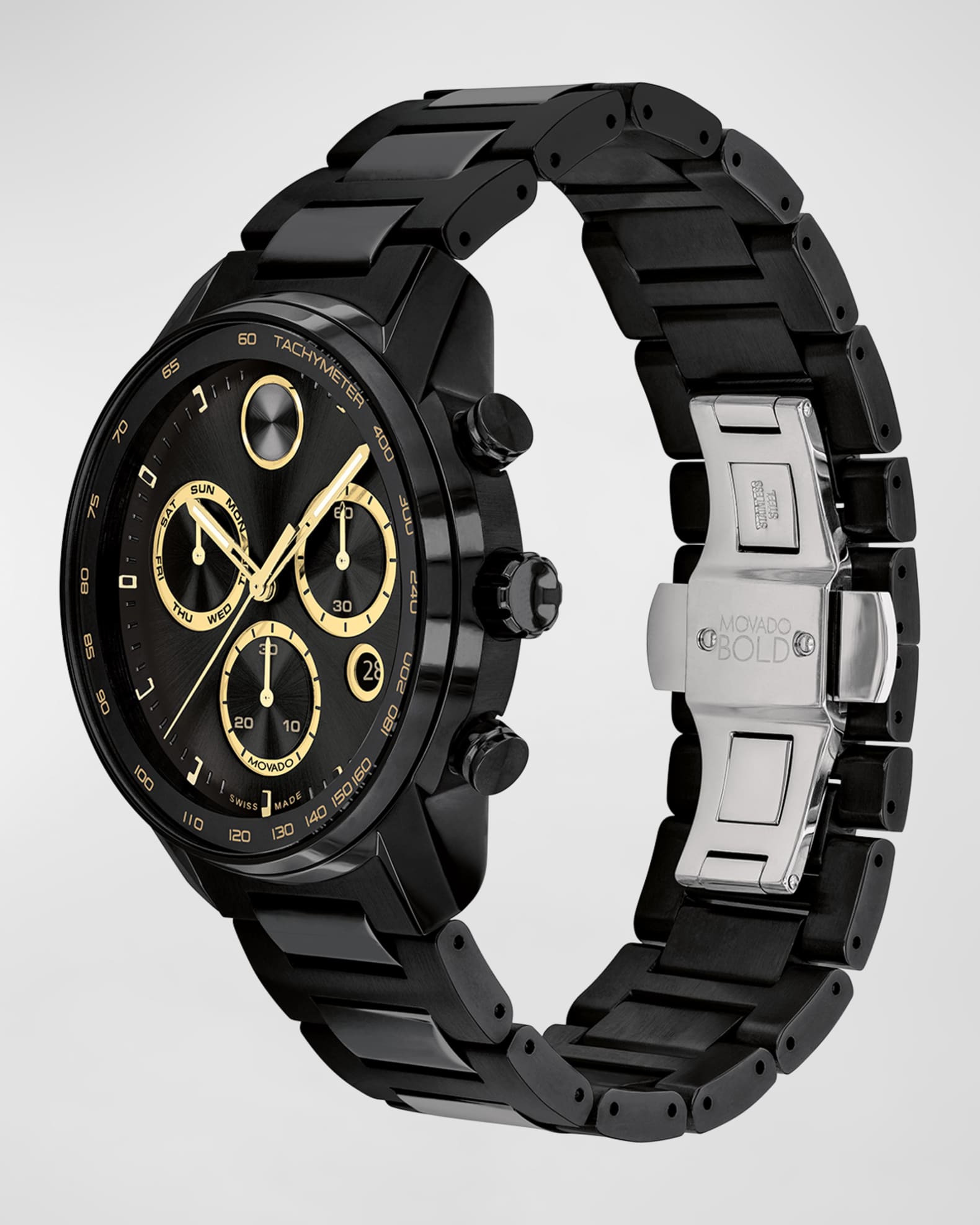 Movado Men's Bold Verso Chronograph Black IP Steel Bracelet Watch, 44mm ...