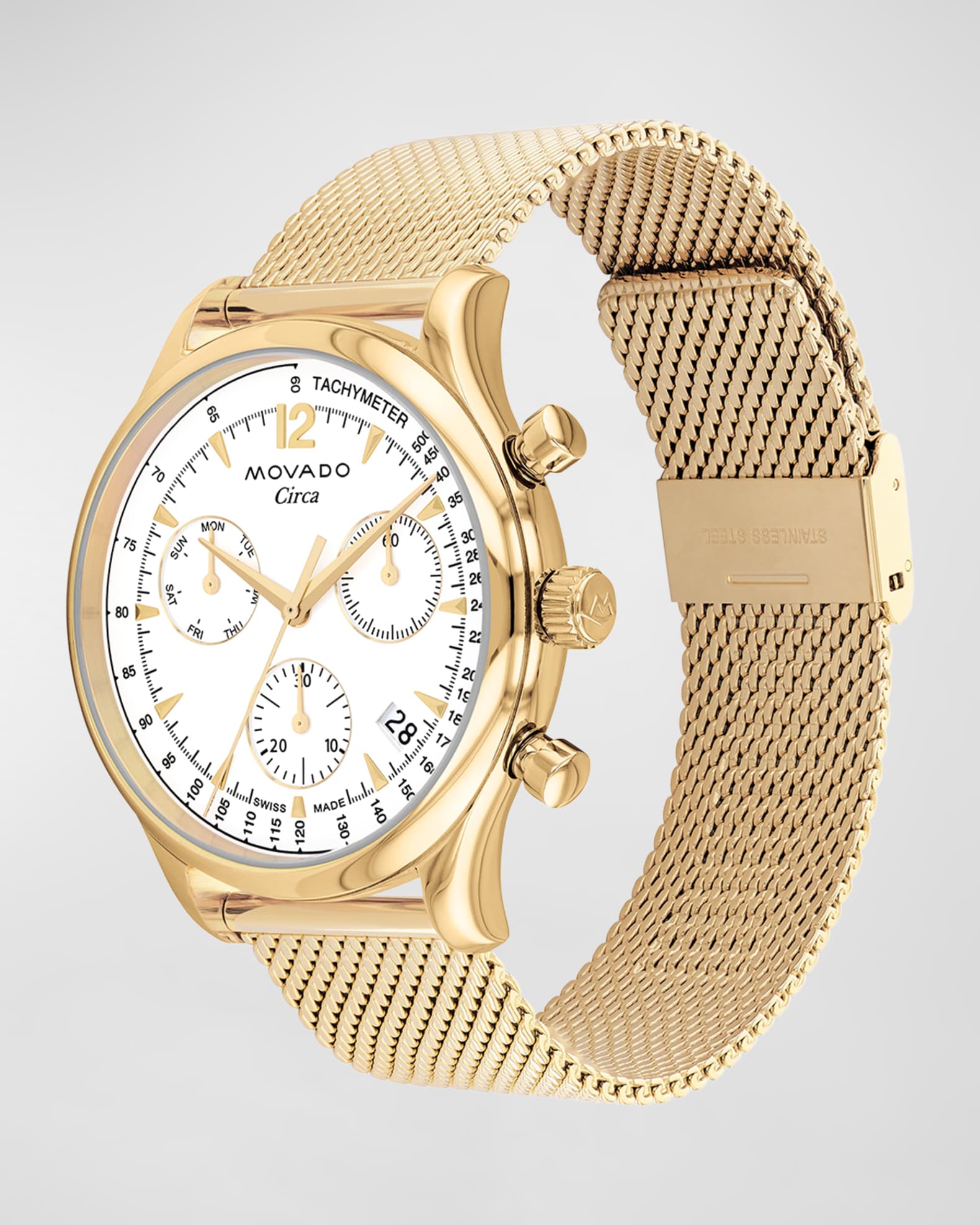 Movado Men's Circa Heritage Series Chronograph IP Yellow Gold Mesh ...