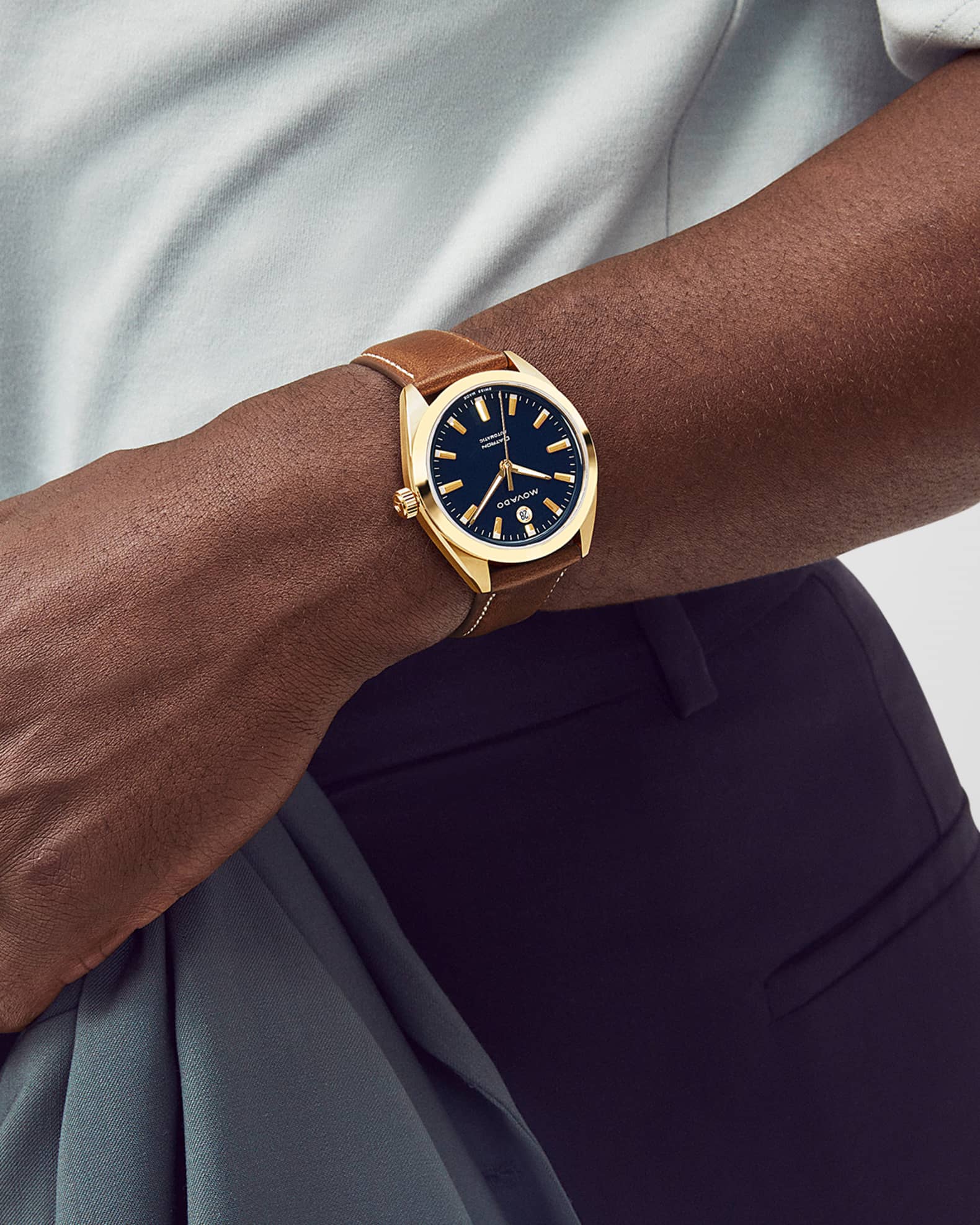 Movado Men's Datron Heritage Series IP Yellow Gold Automatic Leather Watch, 40mm | Neiman Marcus