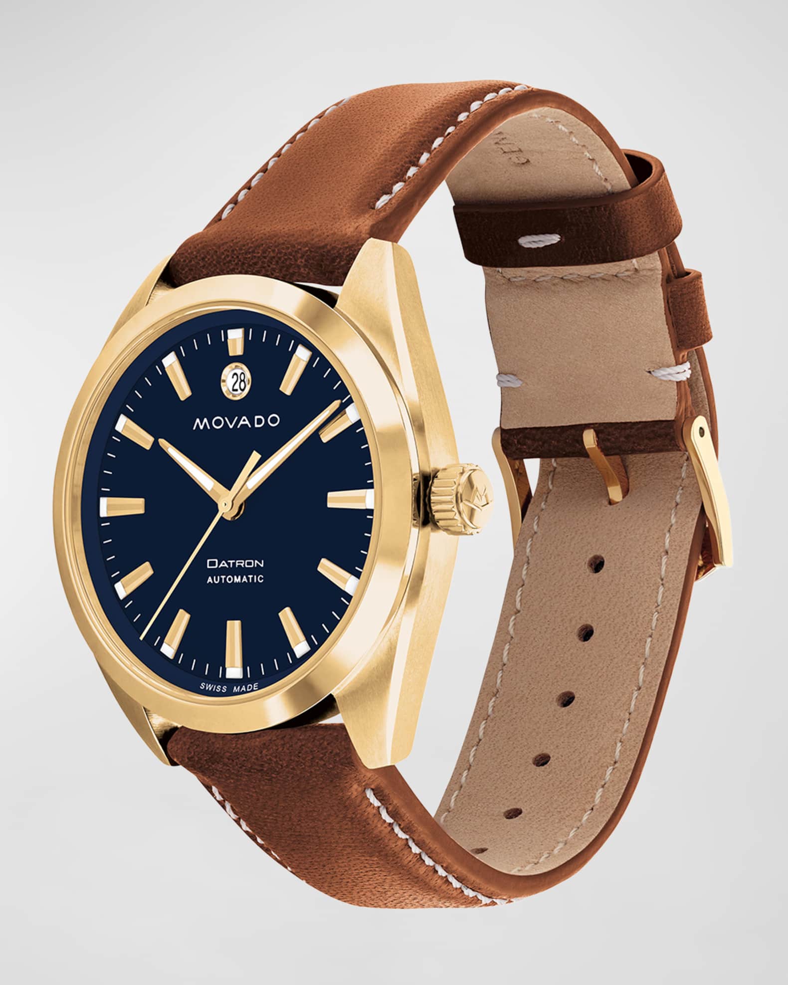 Movado Men's Datron Heritage Series IP Yellow Gold Automatic Leather Watch, 40mm | Neiman Marcus