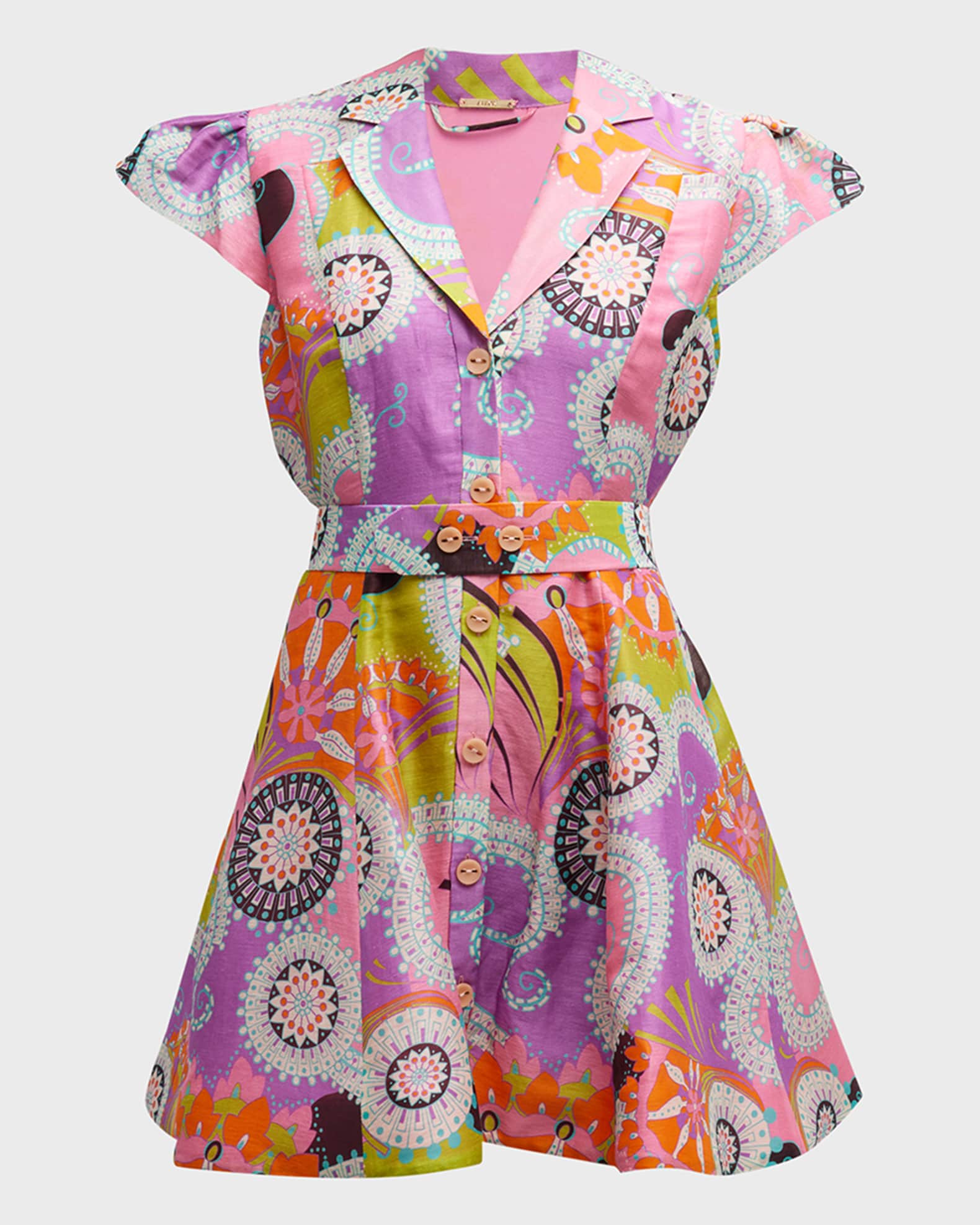 Alexis Demi Cap-Sleeve Belted Linen-Silk Mini Shirtdress | Neiman Marcus