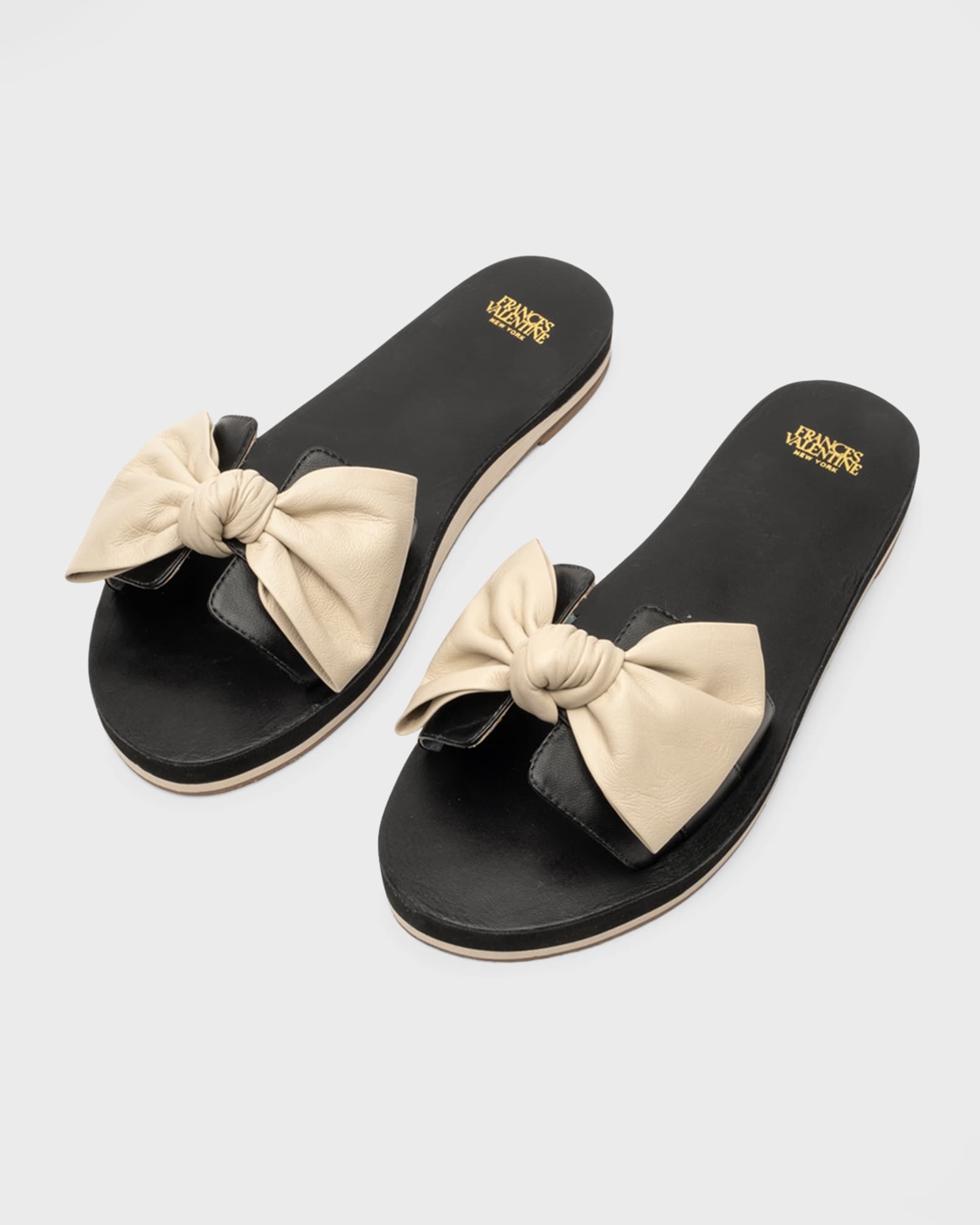 Frances Valentine Sandy Cloud Leather Bow Slide Sandals | Neiman Marcus