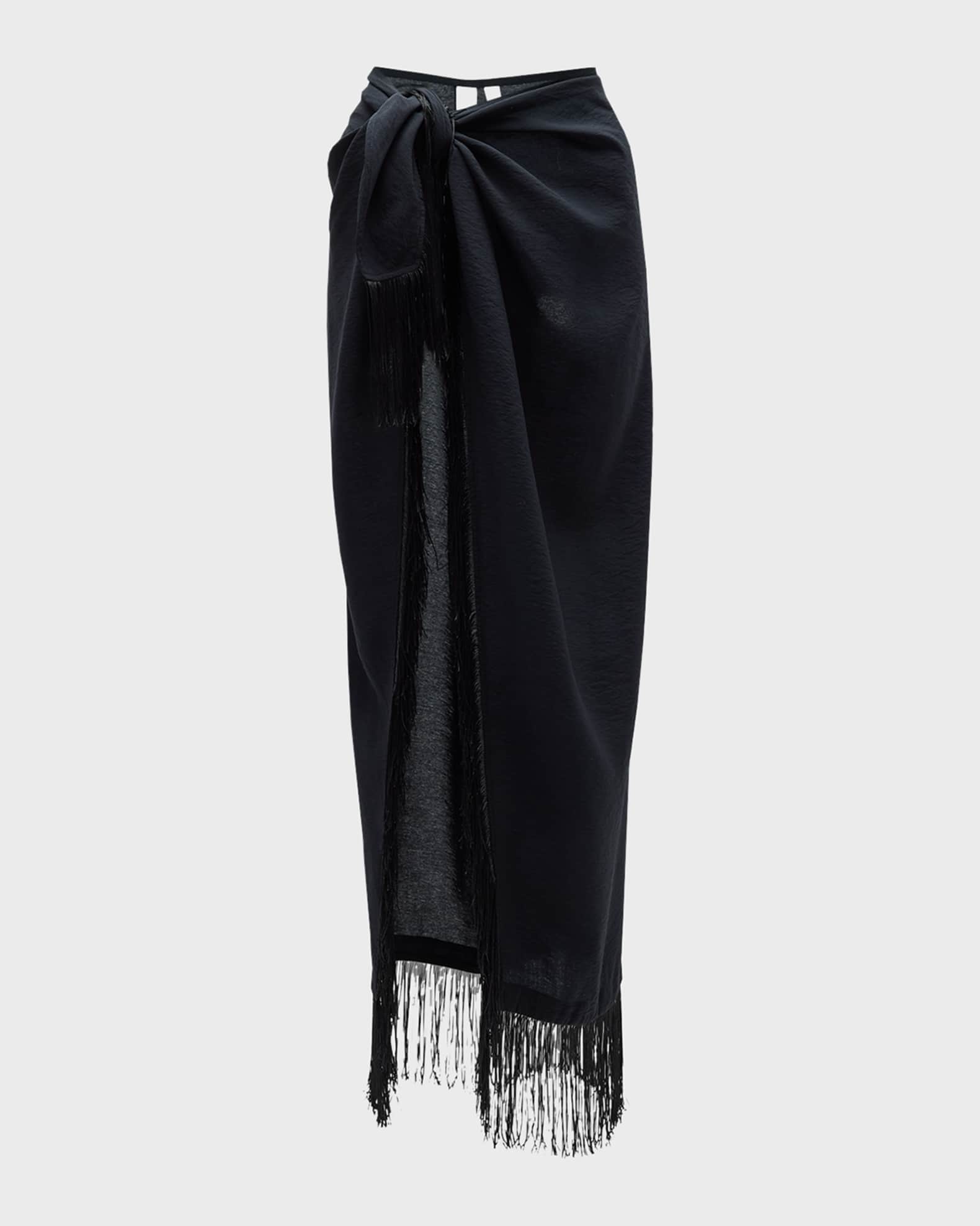 SIMKHAI Clammy Solid Fringe-Trim Sarong Coverup | Neiman Marcus