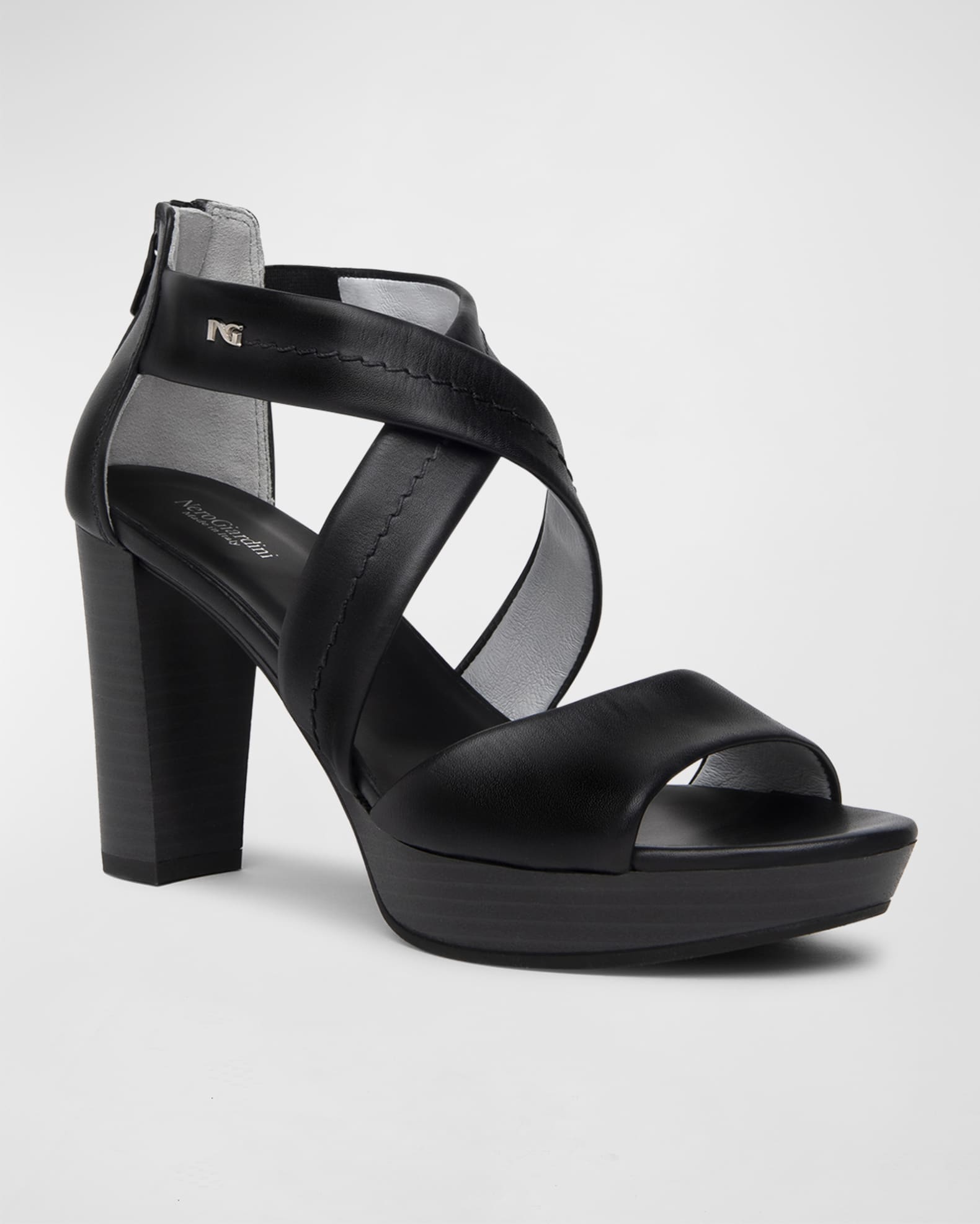 NeroGiardini Leather Crisscross Zip Sandals | Neiman Marcus