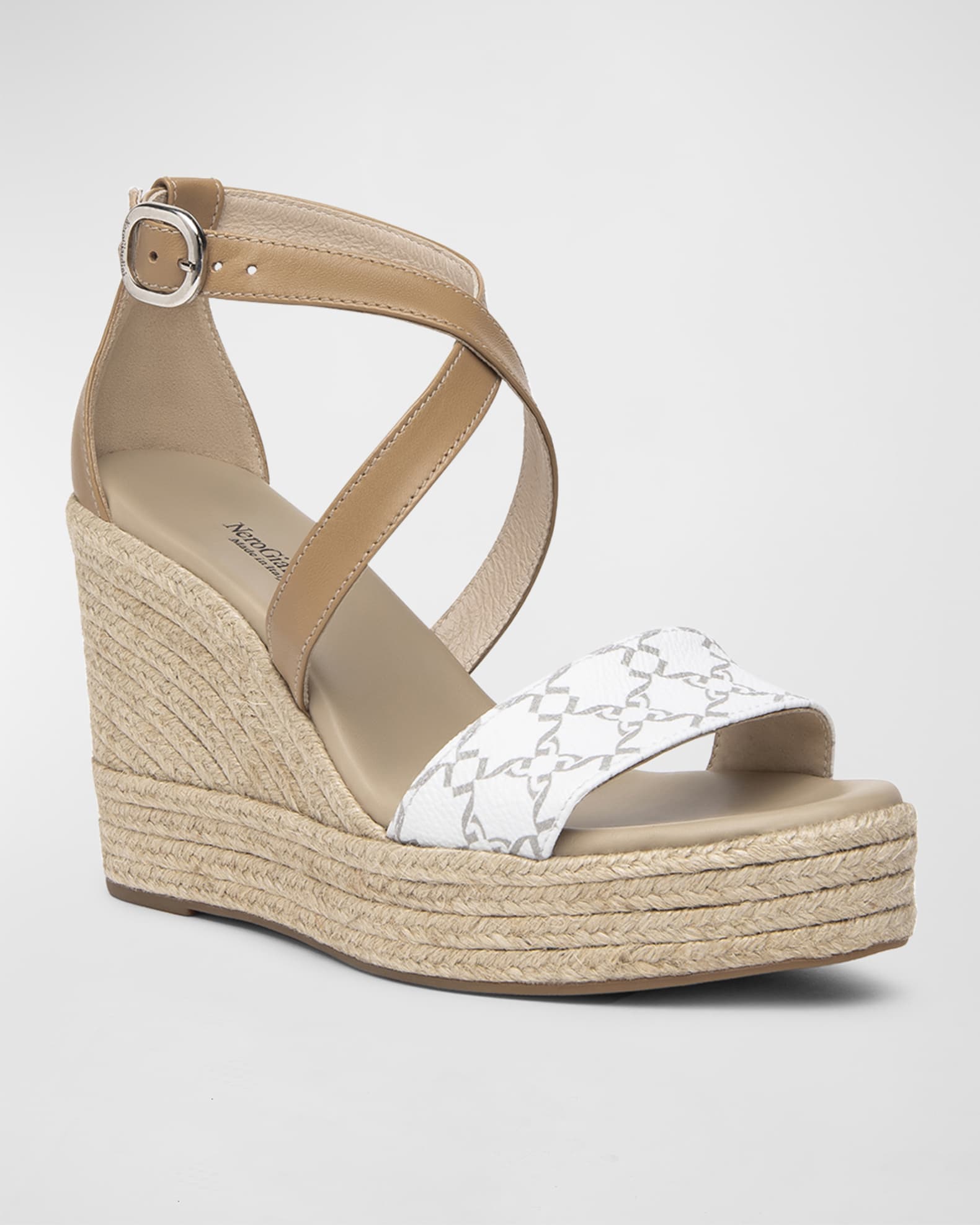 NeroGiardini Logo Wedge Espadrille Sandals | Neiman Marcus