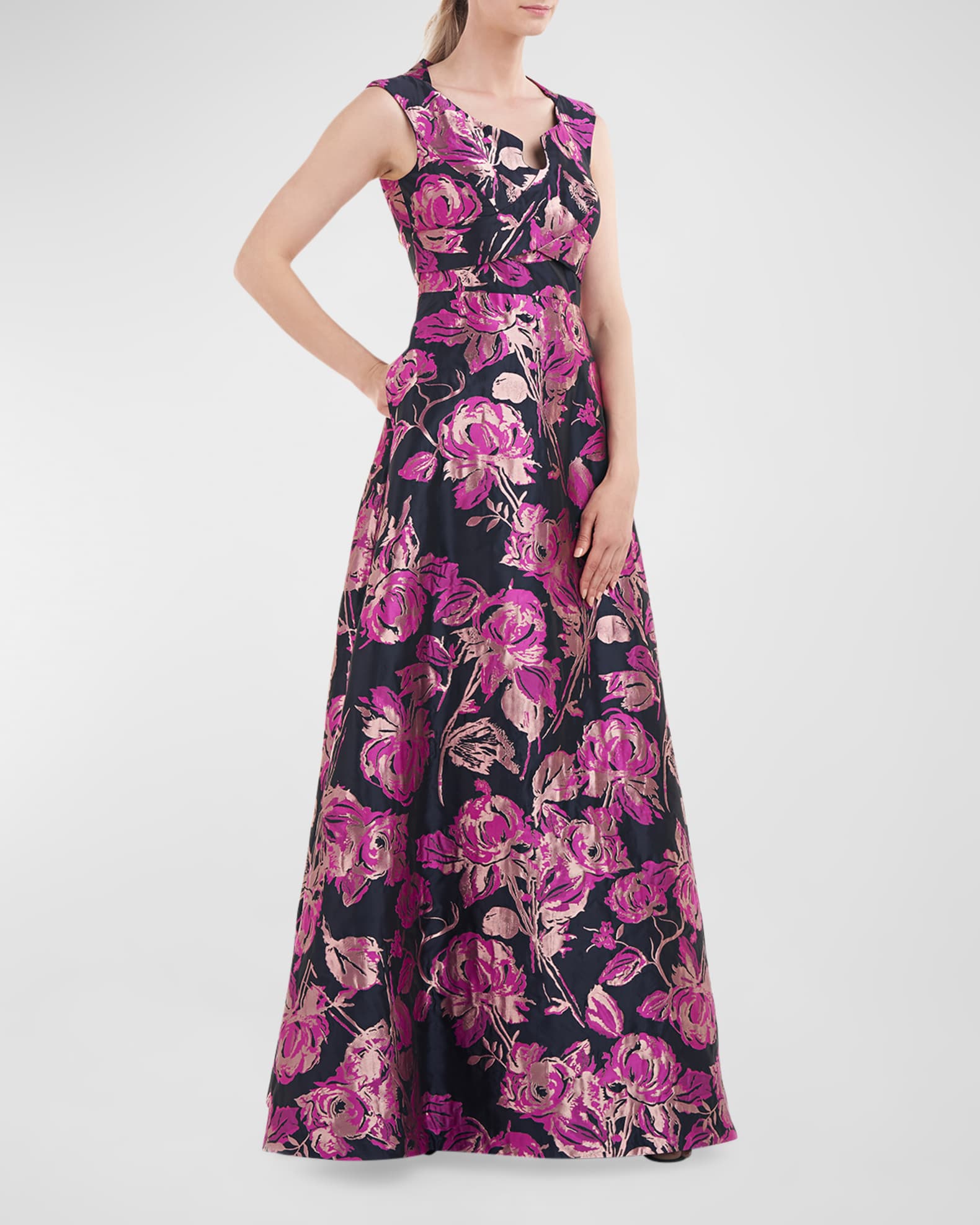 Kay Unger New York Sleeveless Draped Floral Jacquard Gown | Neiman Marcus