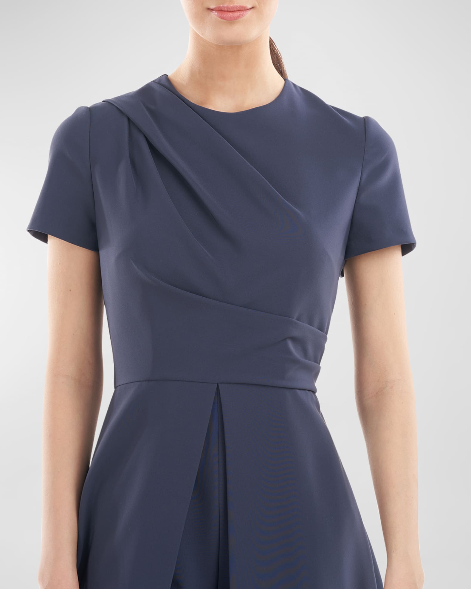 Kay Unger New York Pleated Short-Sleeve Crepe Walk-Thru Jumpsuit ...