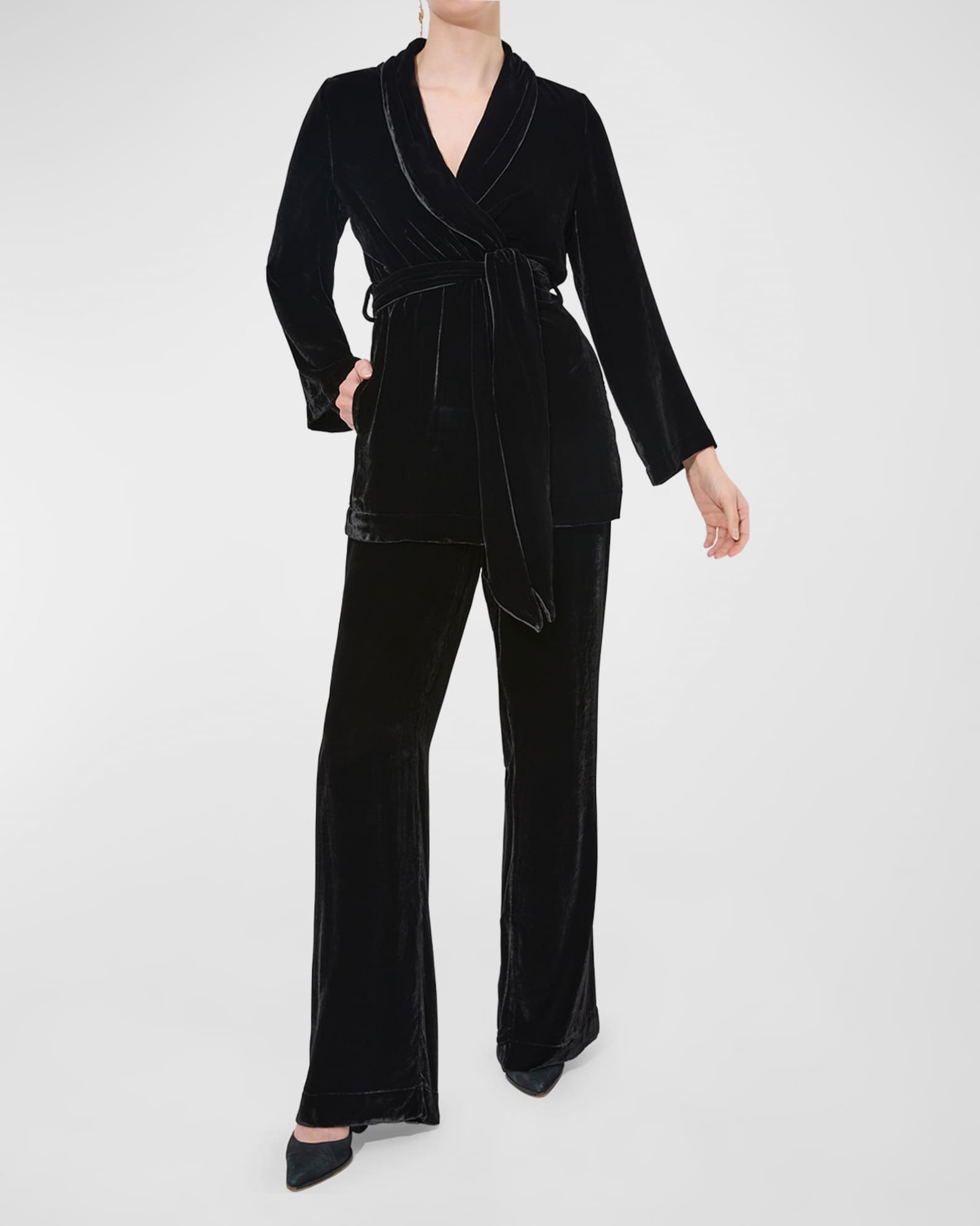 SLEEPING WITH JACQUES Bon Vivant Belted Velvet Wrap Robe | Neiman Marcus