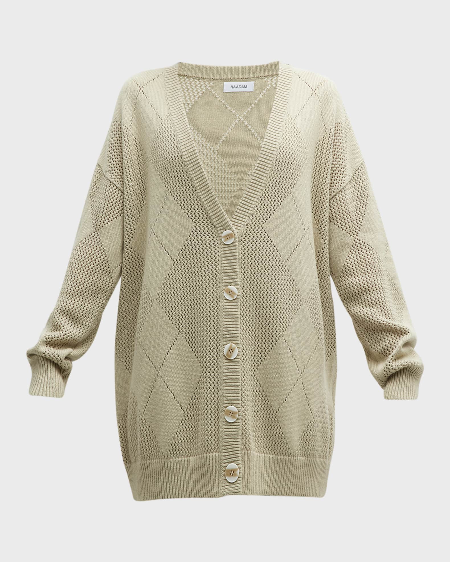 Naadam Argyle Button-Down Pointelle Cardigan | Neiman Marcus