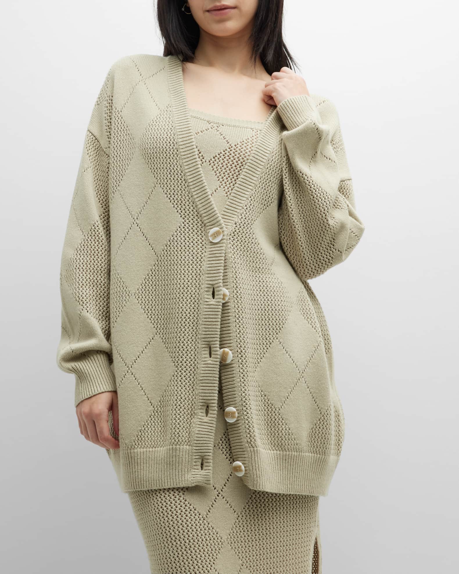 Naadam Argyle Button-Down Pointelle Cardigan | Neiman Marcus